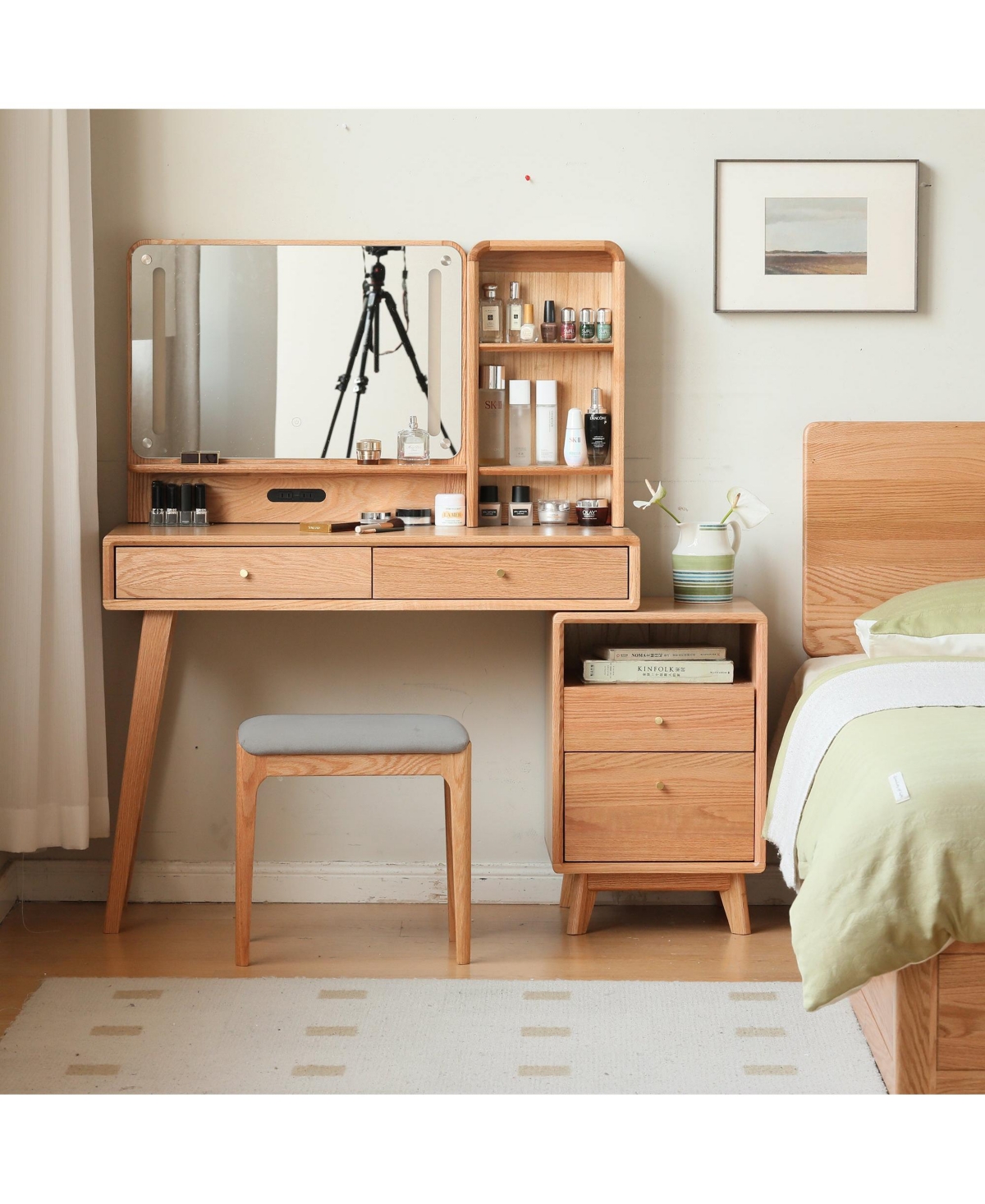 Click here for Boyel Living Solid Wood Vanity Table with Mirror a... prices