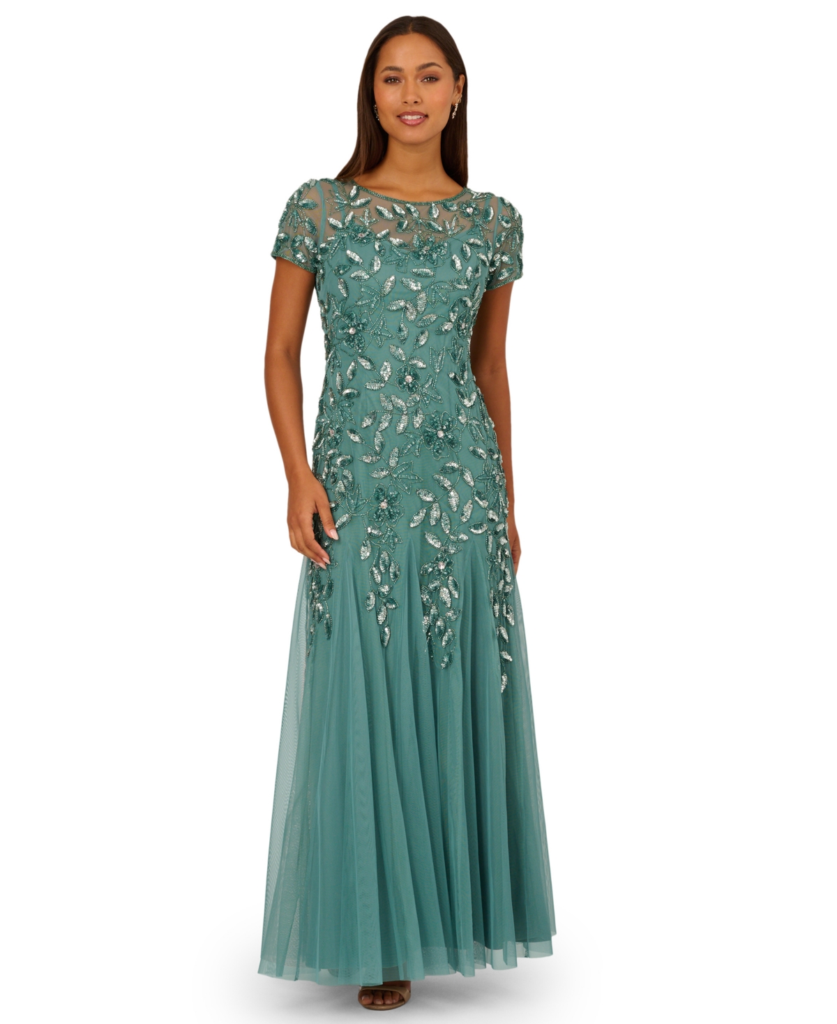 Click here for Adrianna Papell Size Floral-Beaded Gown - JADE prices