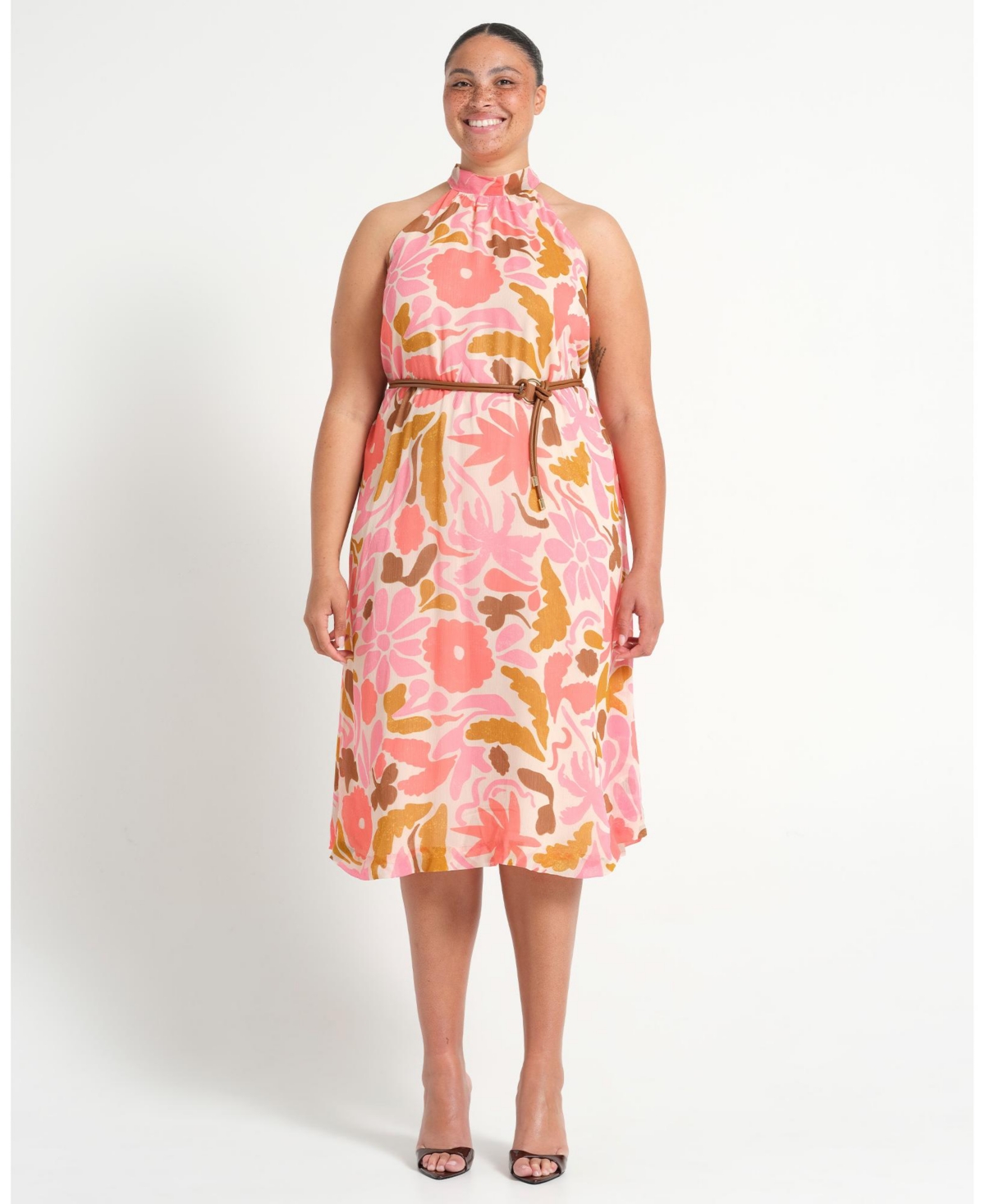 Click here for Estelle Plus Size Luciana Halter Midi Dress - Sepi... prices