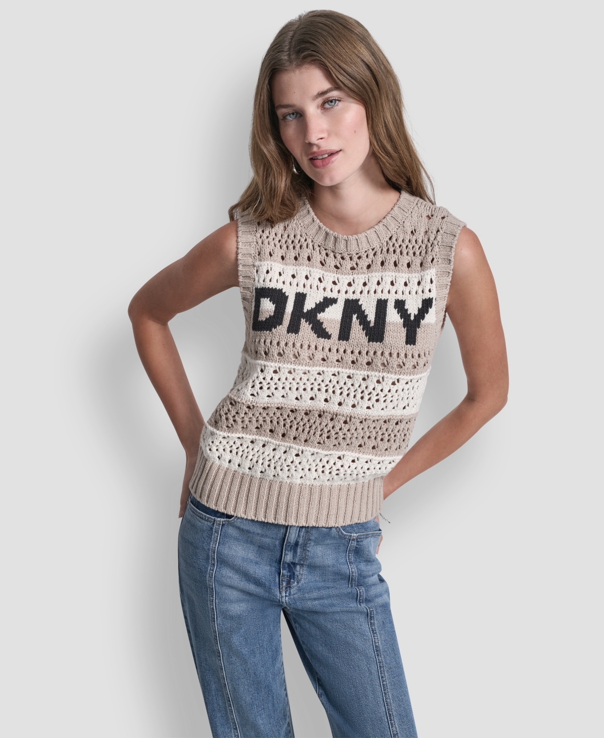 Click here for Dkny Jeans Womens Crewneck Striped Pointelle Stitc... prices