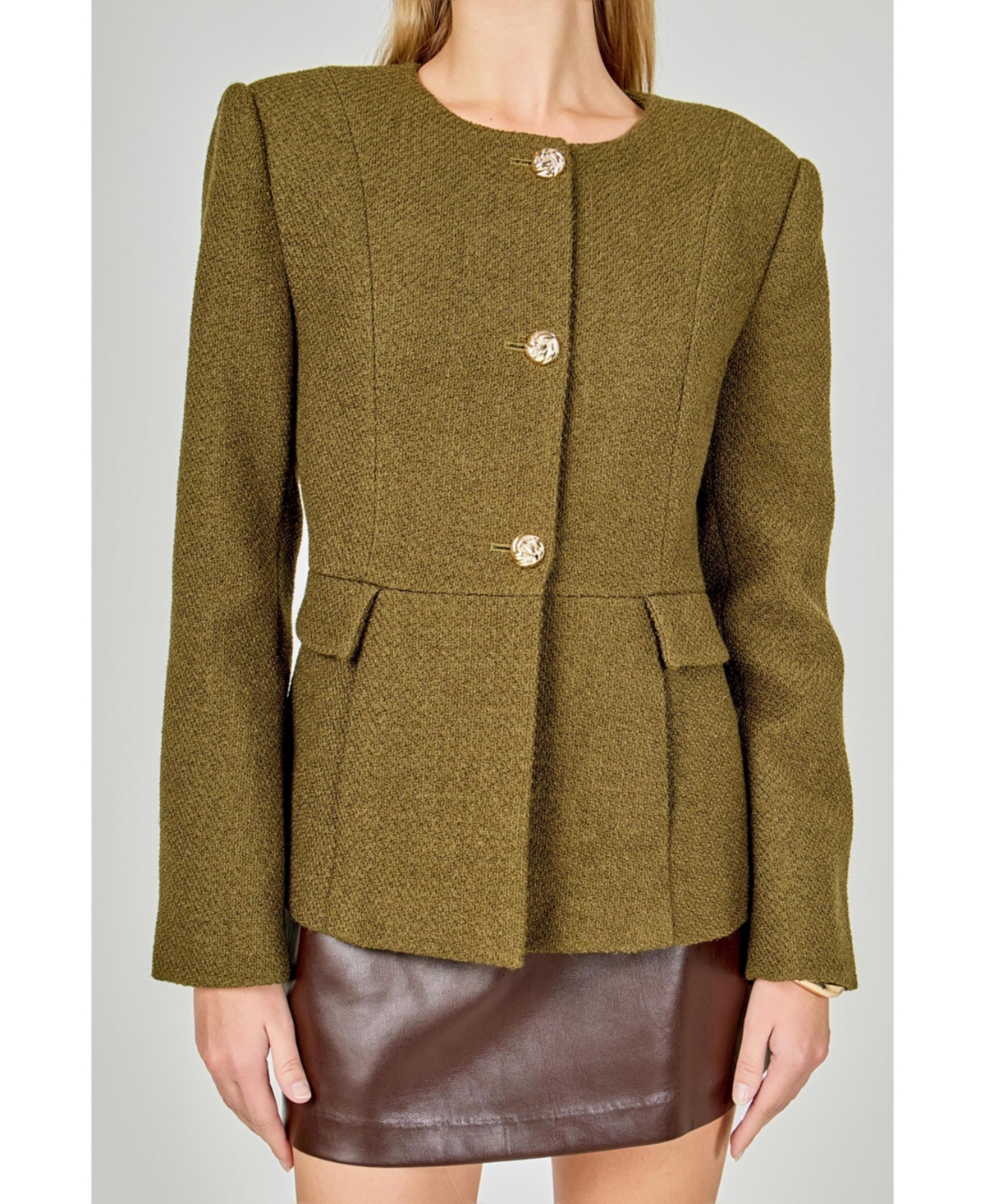 Click here for endless rose Womens Round Neck Blazer - Khaki prices