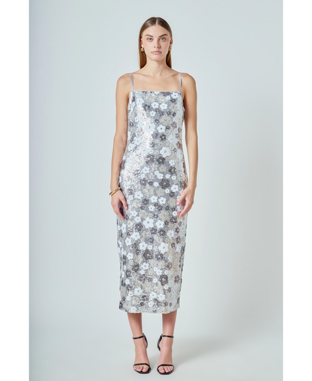 Click here for endless rose Womens Sequin Midi Dress - Silver prices
