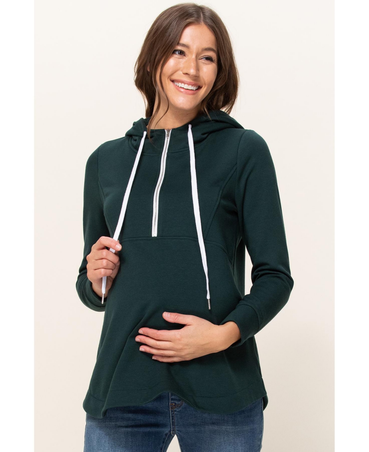 Click here for Hello Miz Maternity Half Zip Hoodie - Green prices