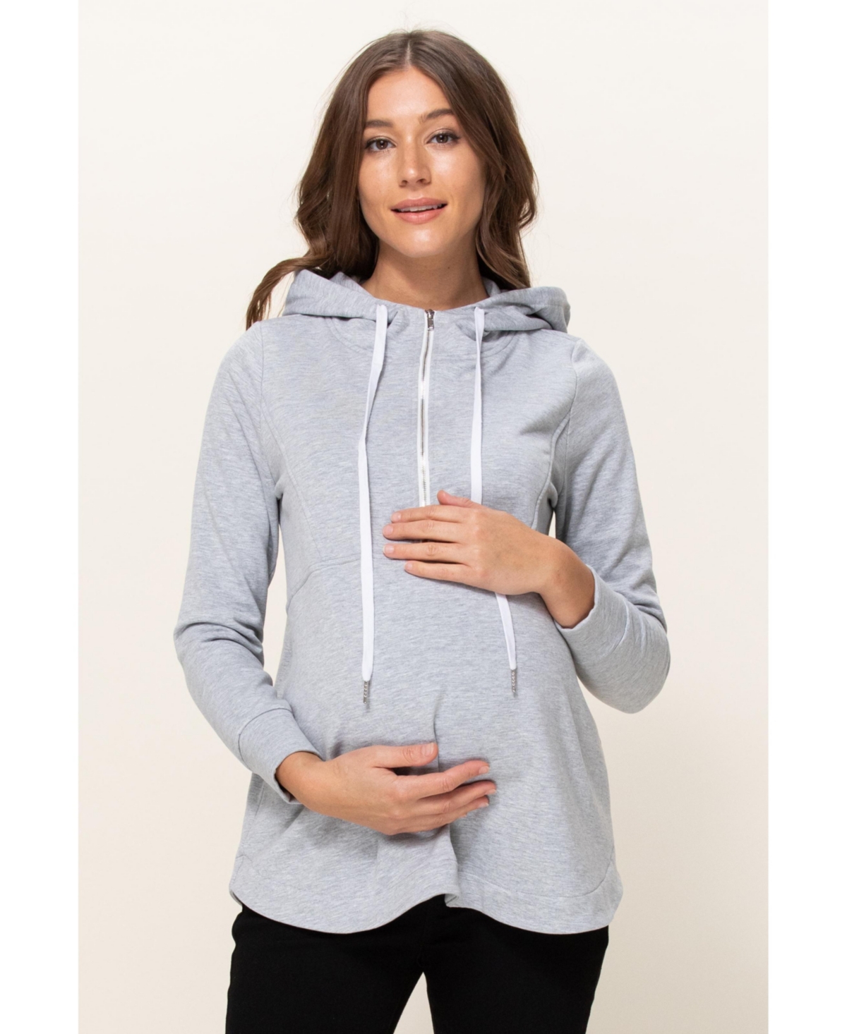 Click here for Hello Miz Maternity Half Zip Hoodie - Heather grey prices