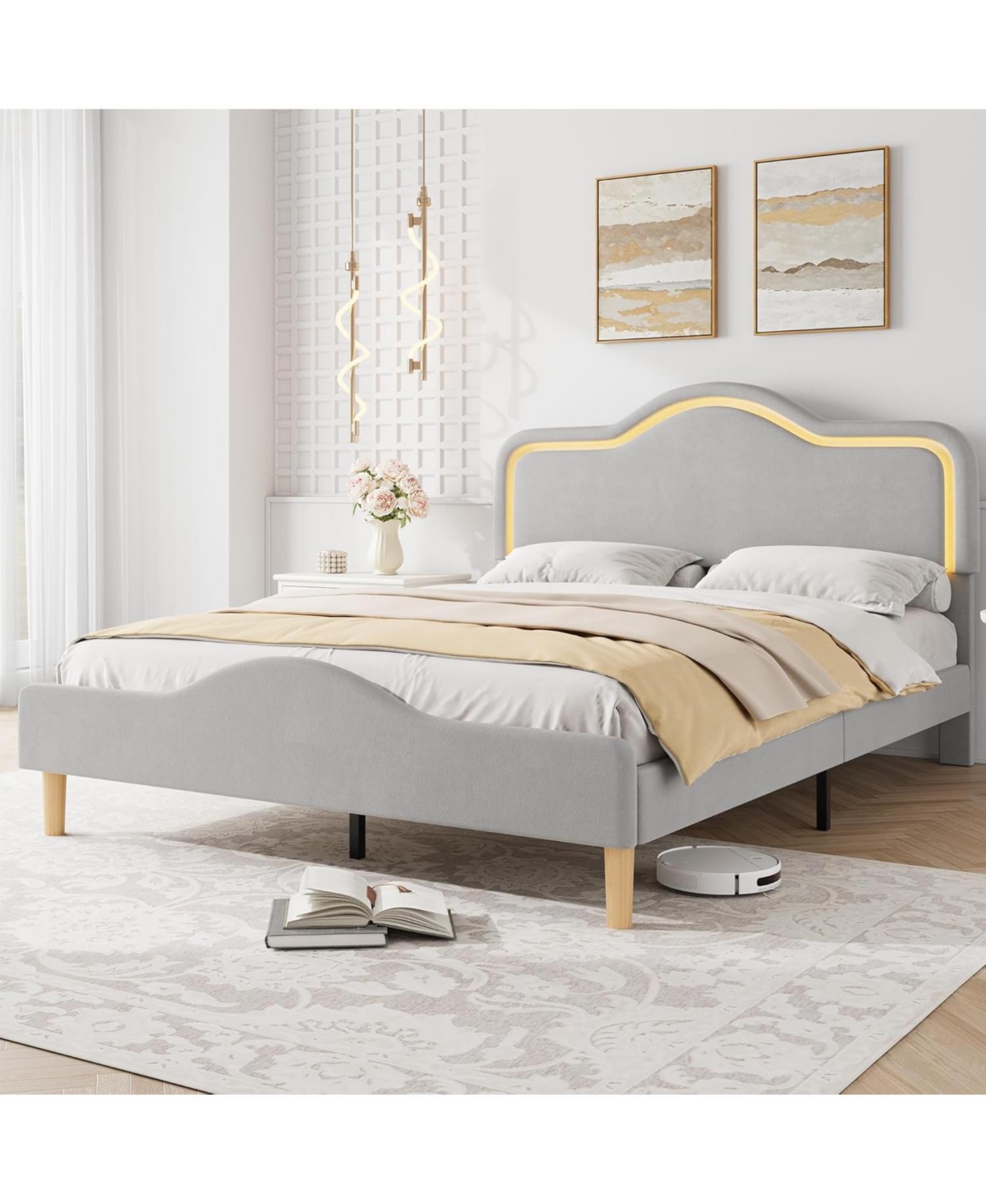 Click here for gaomon Velvet Bed Frame with Led Head/Footboard  P... prices