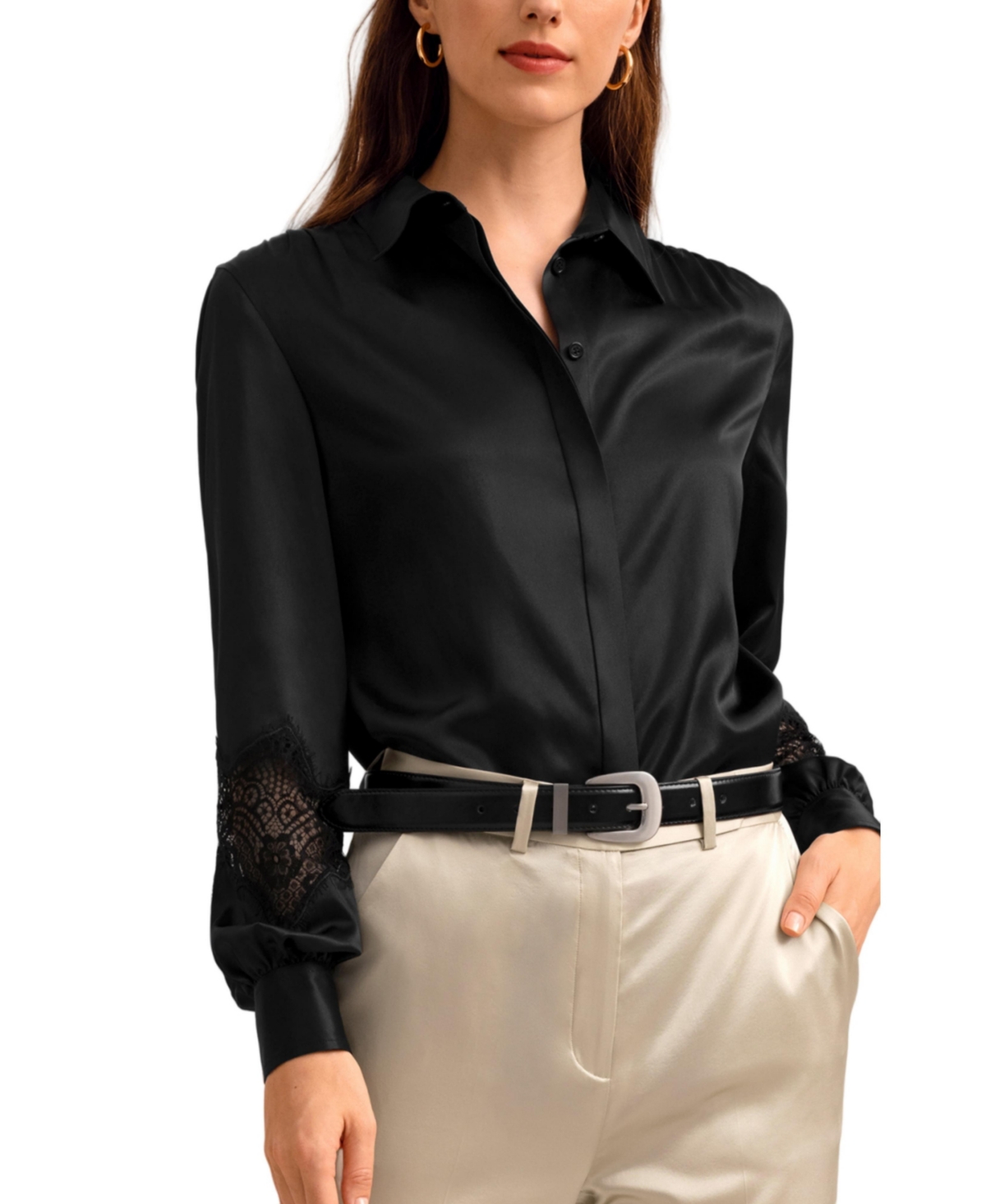 Click here for Lilysilk Womens Armeria Lace Blouse - Black prices