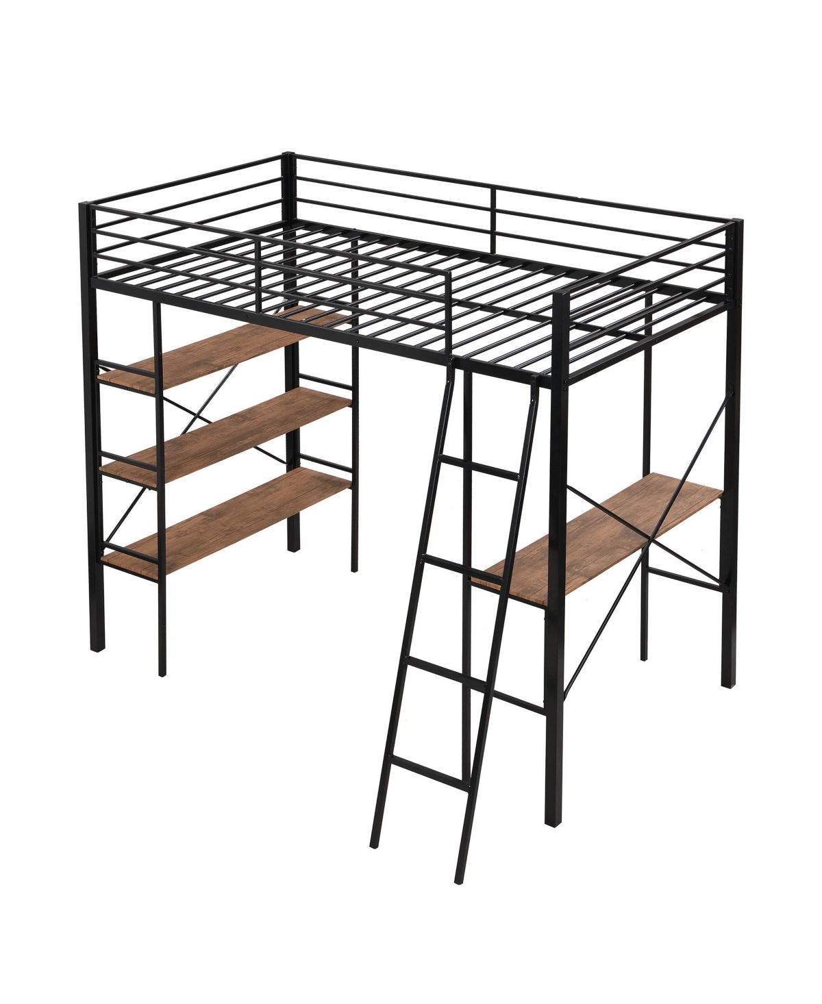 Click here for Boyel Living Twin Size Metal Loft Bed with Shelves... prices
