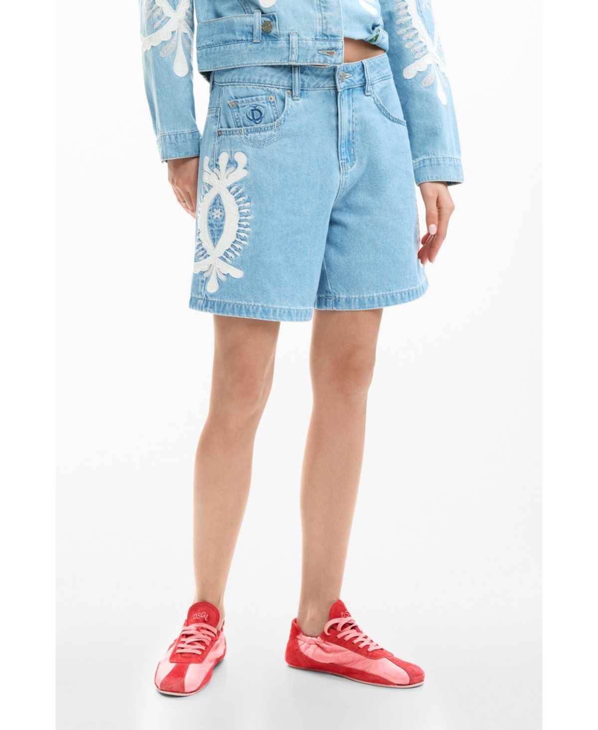 Click here for Desigual Womens Denim Bermuda shorts with embroide... prices