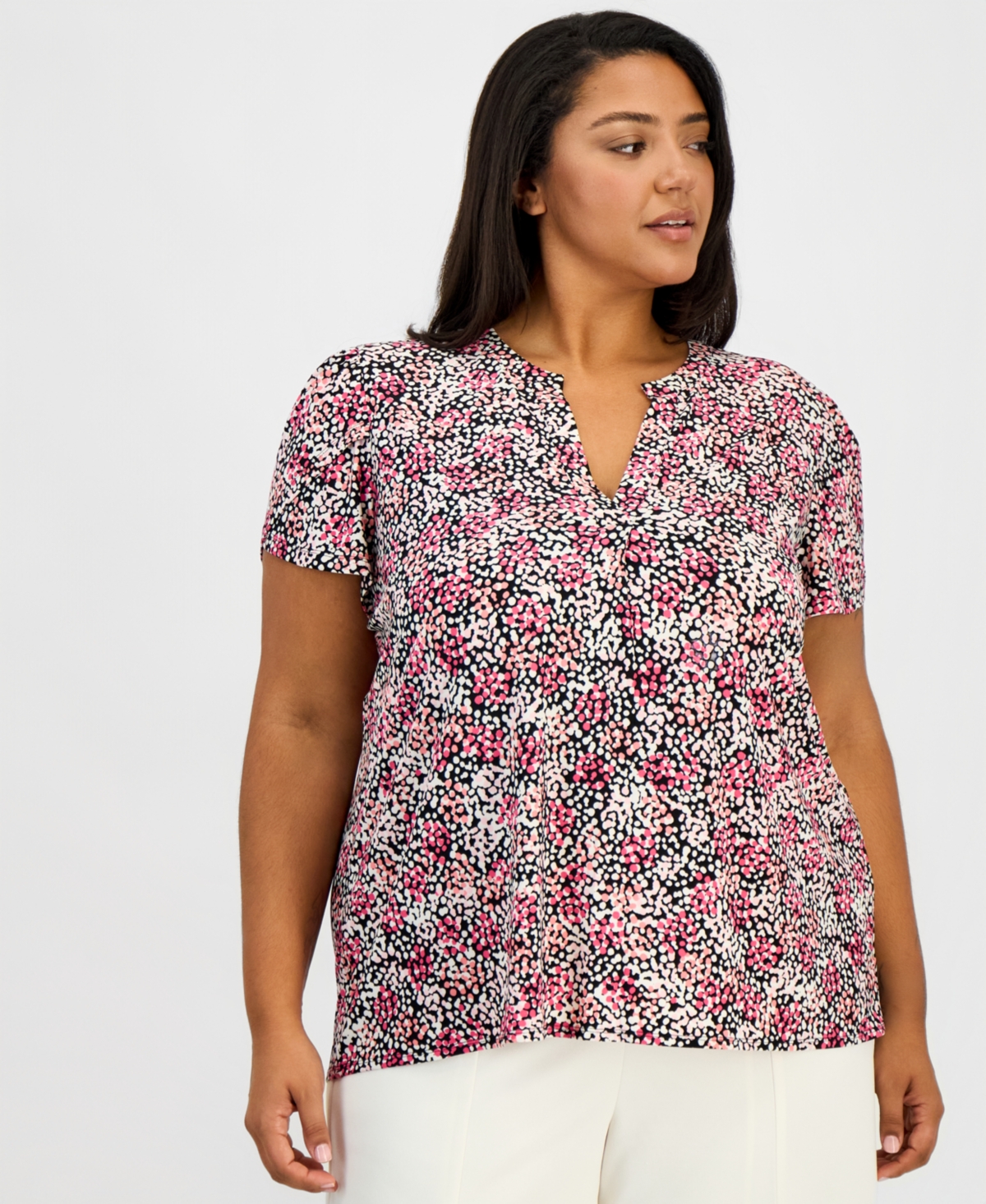 Click here for Anne Klein Essentials Plus Size Tulip-Sleeve Knit... prices