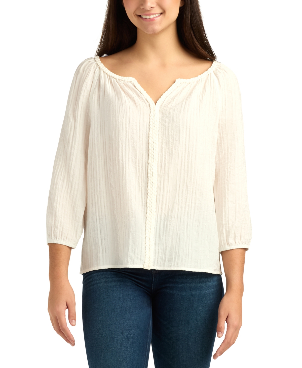 Click here for Bcx Juniors Textured Scoop Neck Peasant Top - Off... prices