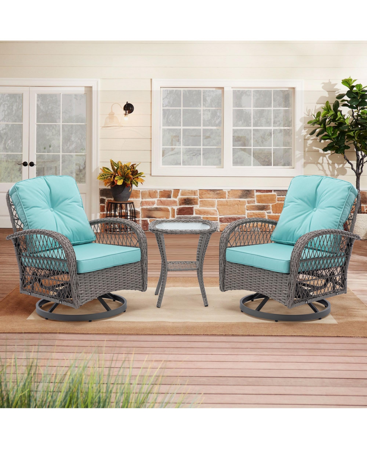 Click here for Flynama 3-Piece Outdoor Swivel Rocker Patio Set wi... prices