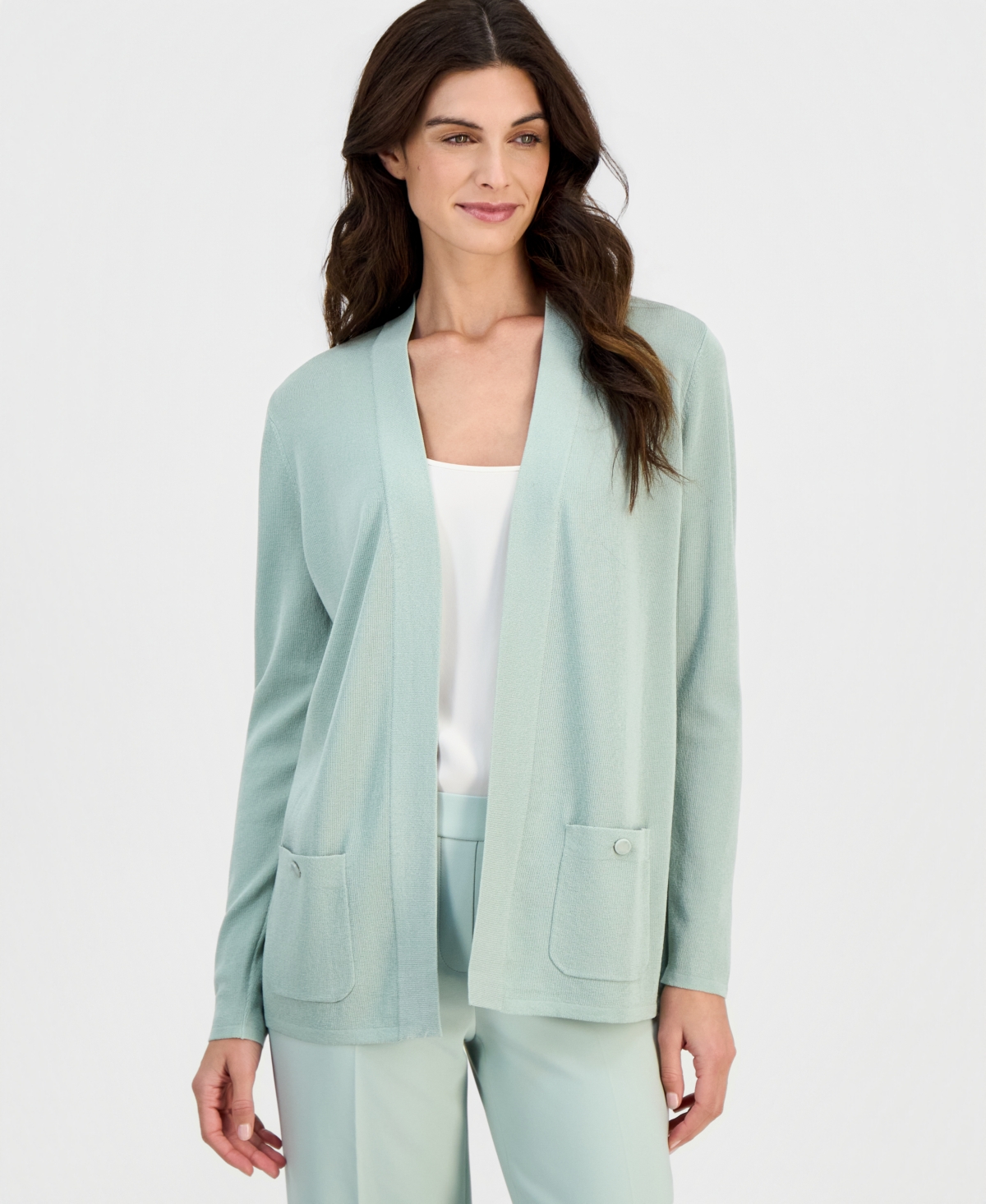 Click here for Anne Klein Womens Malibu Fine Rib Open-Front Cardi... prices