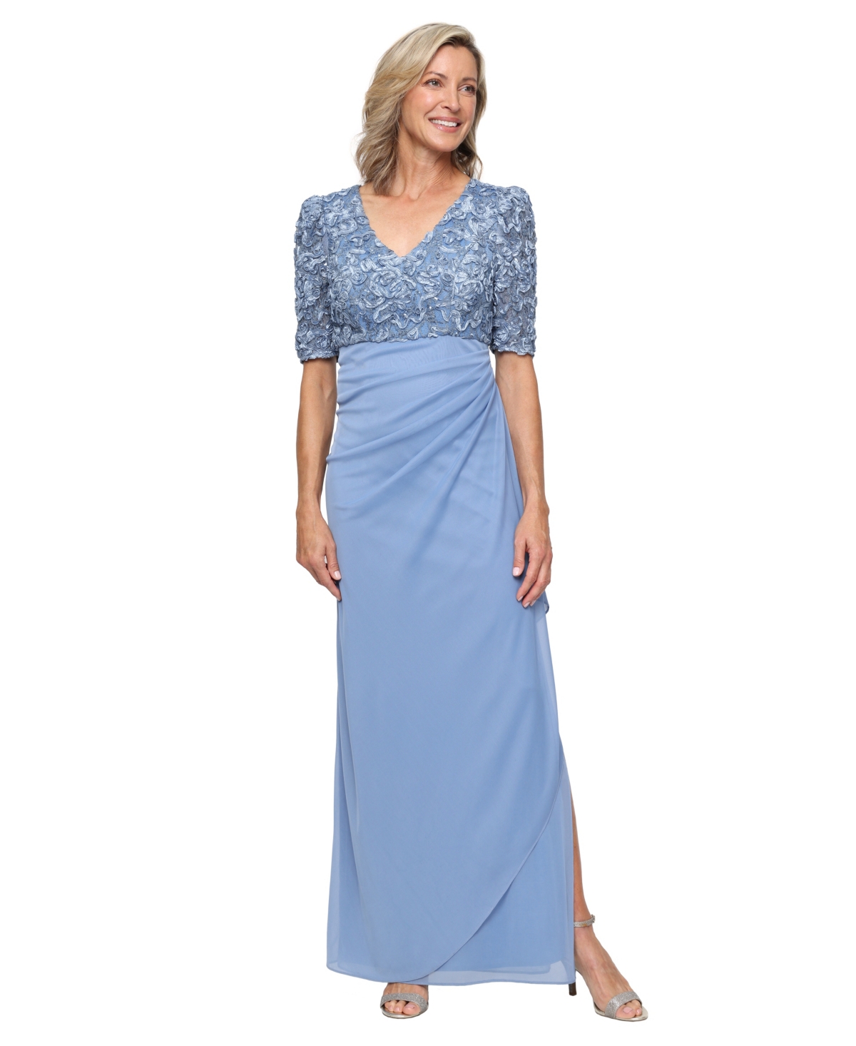 Click here for Alex Evenings Womens Embellished Puff-Sleeve A-Lin... prices