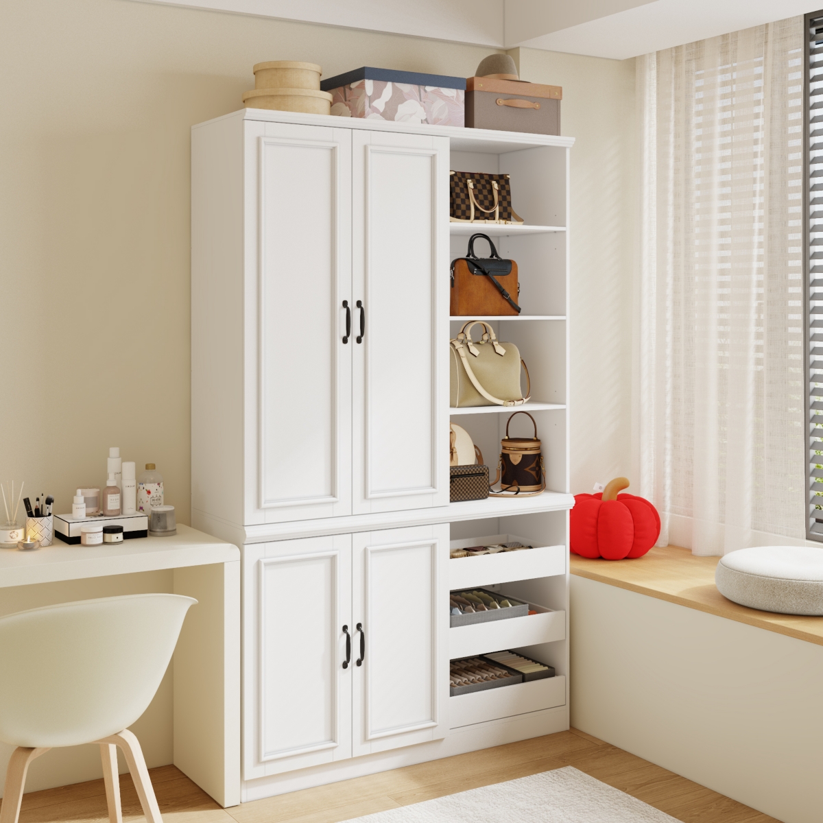 Click here for Homsee 4-Door Wardrobe With Open Cubbies And Shoe... prices