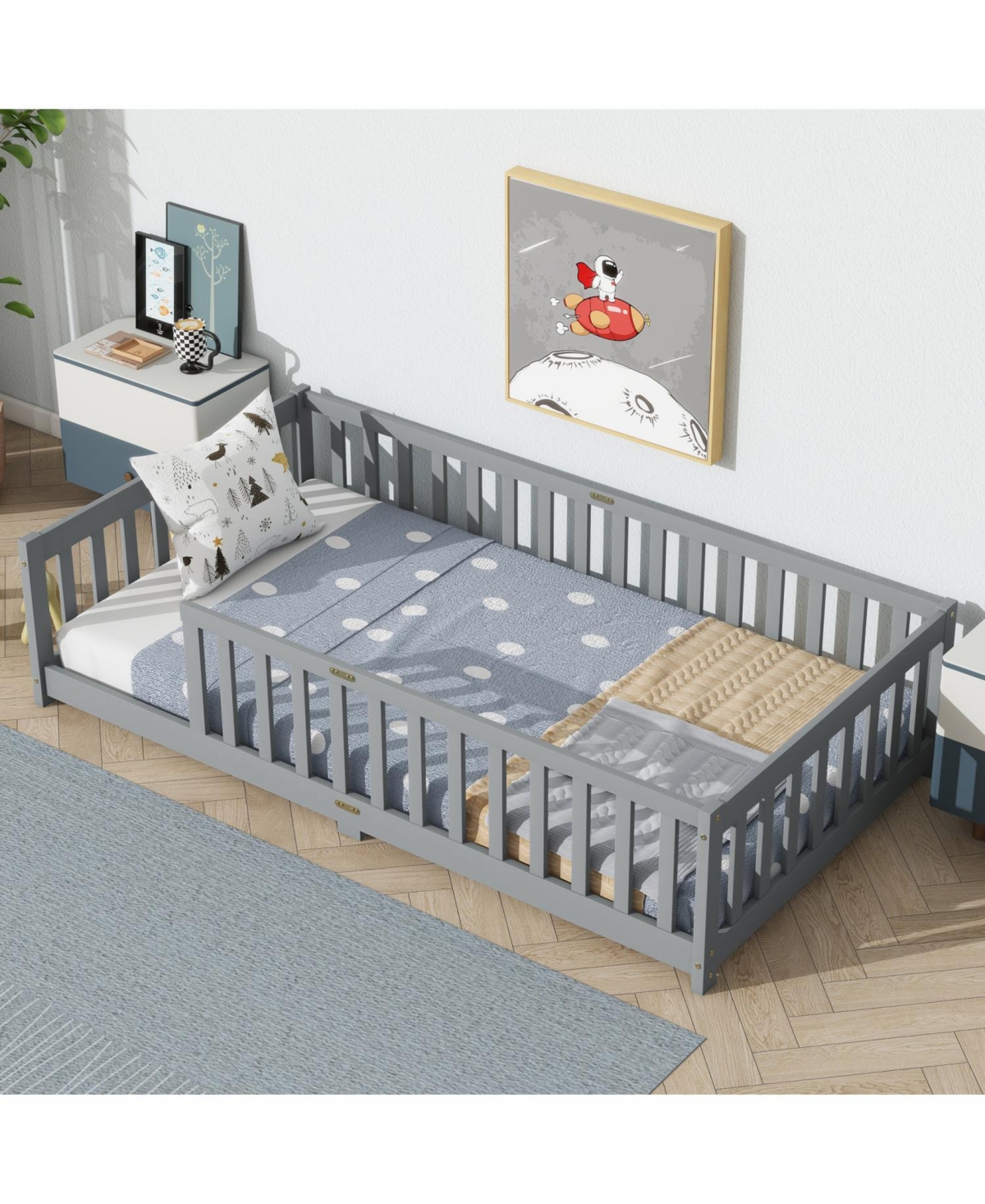 Click here for Streamdale Furniture Twin Floor Bed with Fence - G... prices