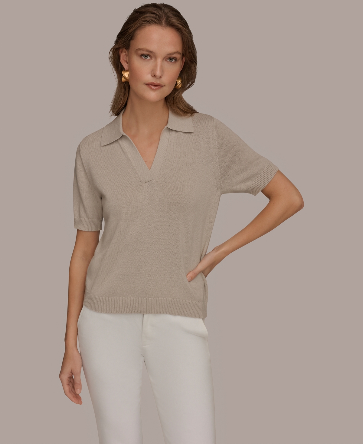 Click here for Donna Karan Weekend Womens Elbow-Sleeve Polo Sweat... prices