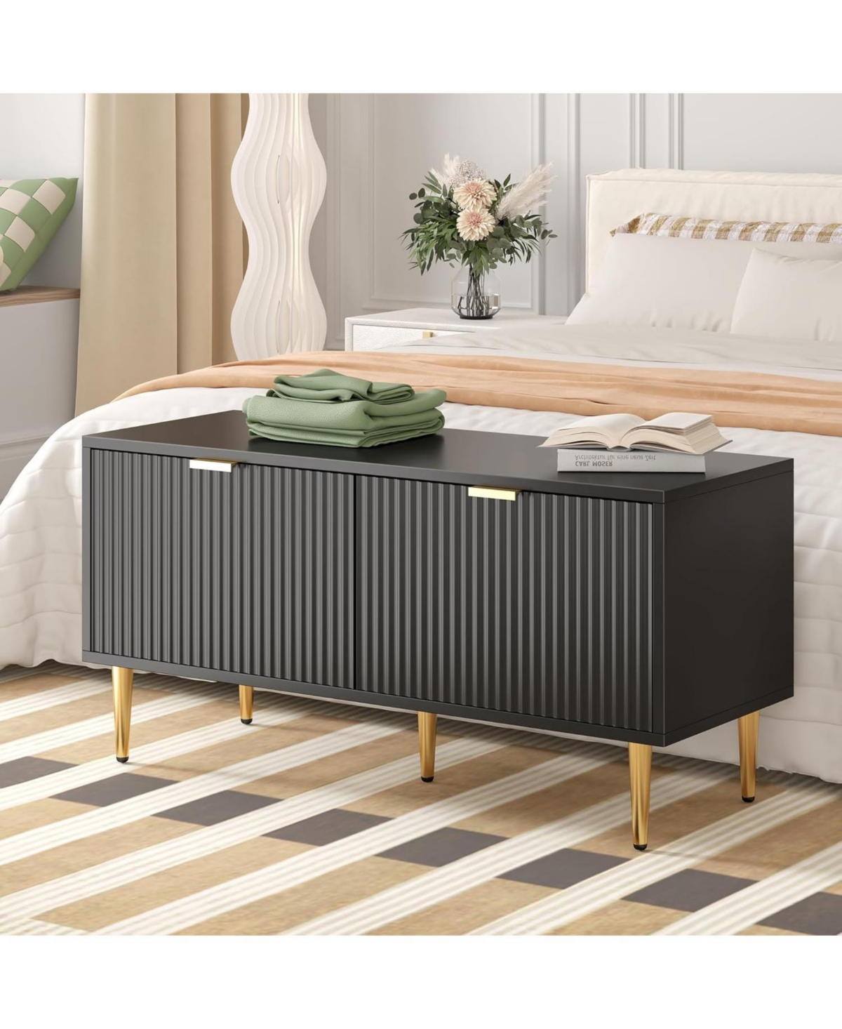 Click here for gaomon Shoe Cabinet  Fluted Entryway Bench with 2... prices