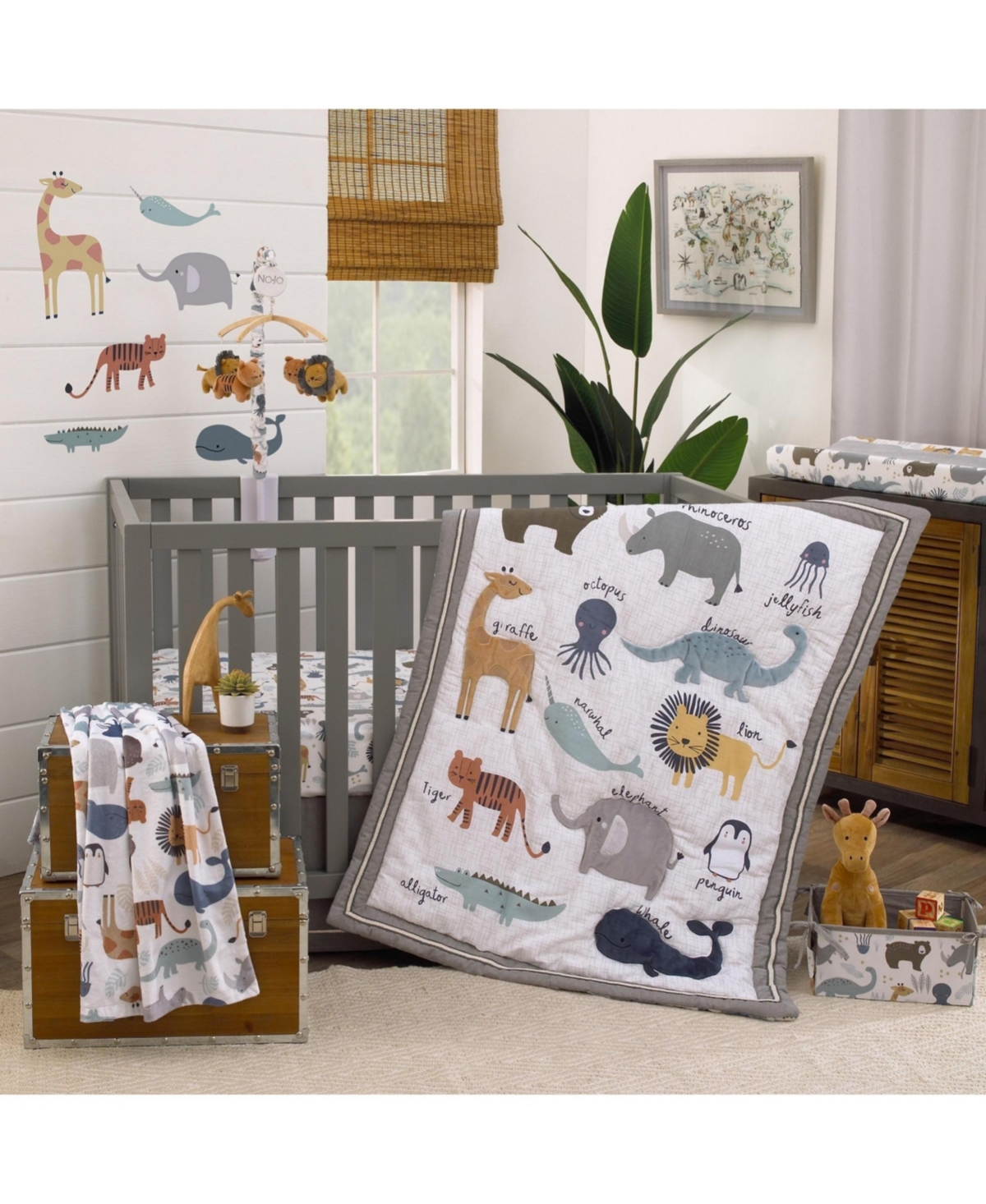 Click here for NoJo Zoo Animals 4 Pc Crib Bedding Set - Grey prices