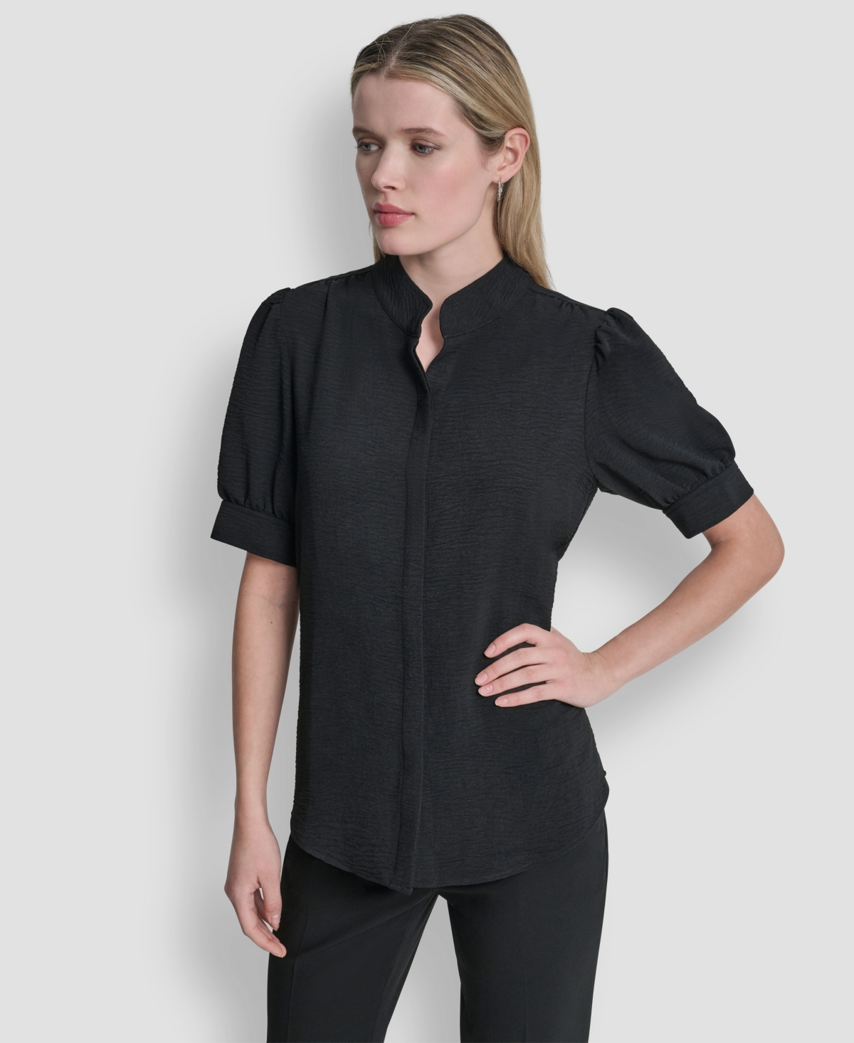 Click here for Dkny Womens Mandarin Collar Textured Woven Blouse... prices