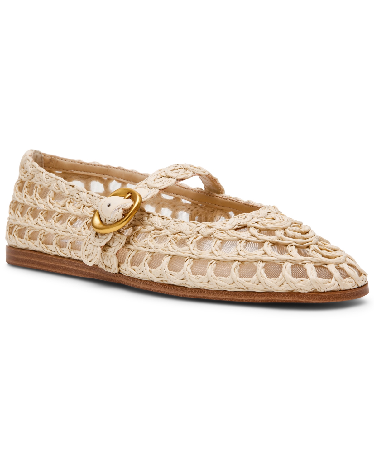 Steve Madden Womens Melody Raffia Mary-Jane Flats - Natural Raffia