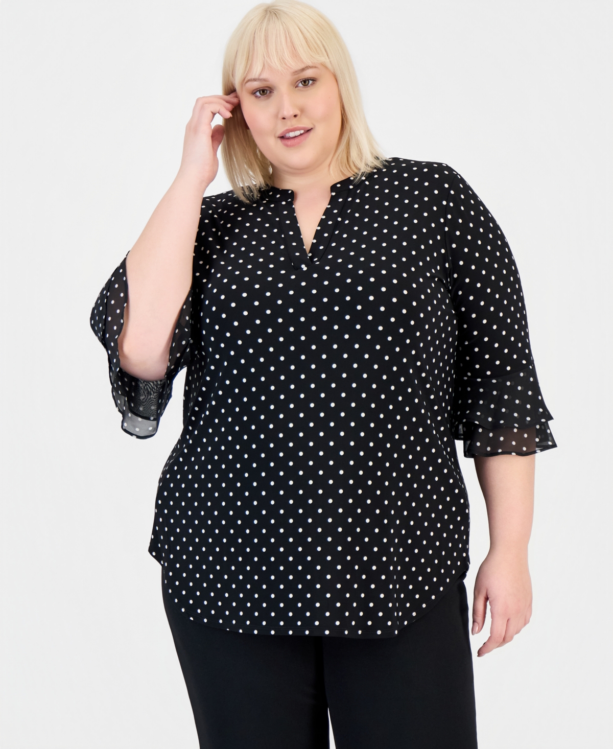 Click here for Kasper Plus Size Dot-Print Flutter-Sleeve Blouse -... prices