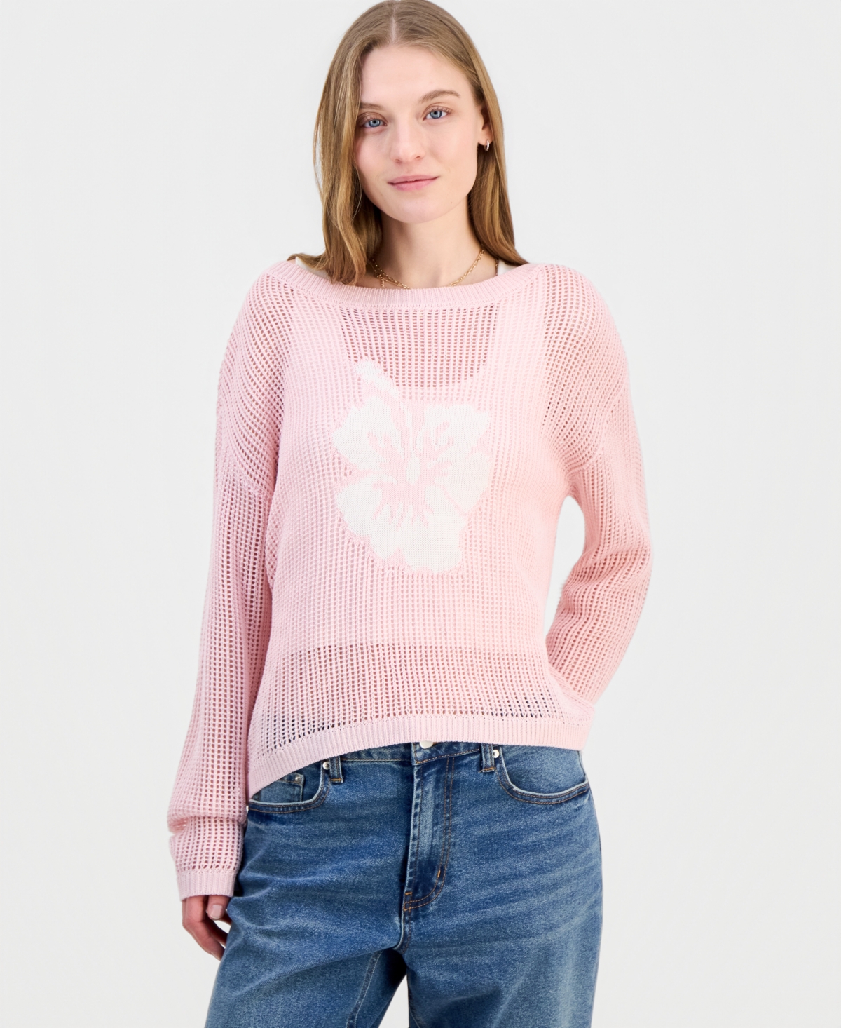 Click here for Ultra Flirt Juniors Icon Open-Knit Sweater - Pink... prices