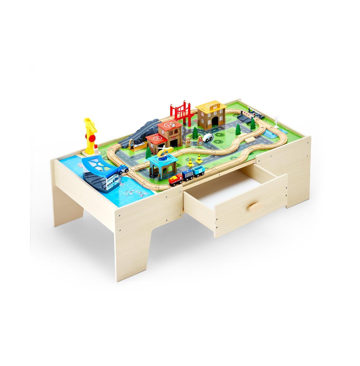 Click here for Slickblue Kids Train Table with 62 Wooden Pieces a... prices