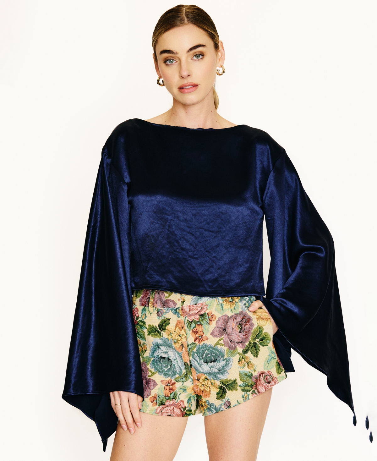 Click here for Line & Dot Womens Avanelle Boat Neck Top - Navy prices