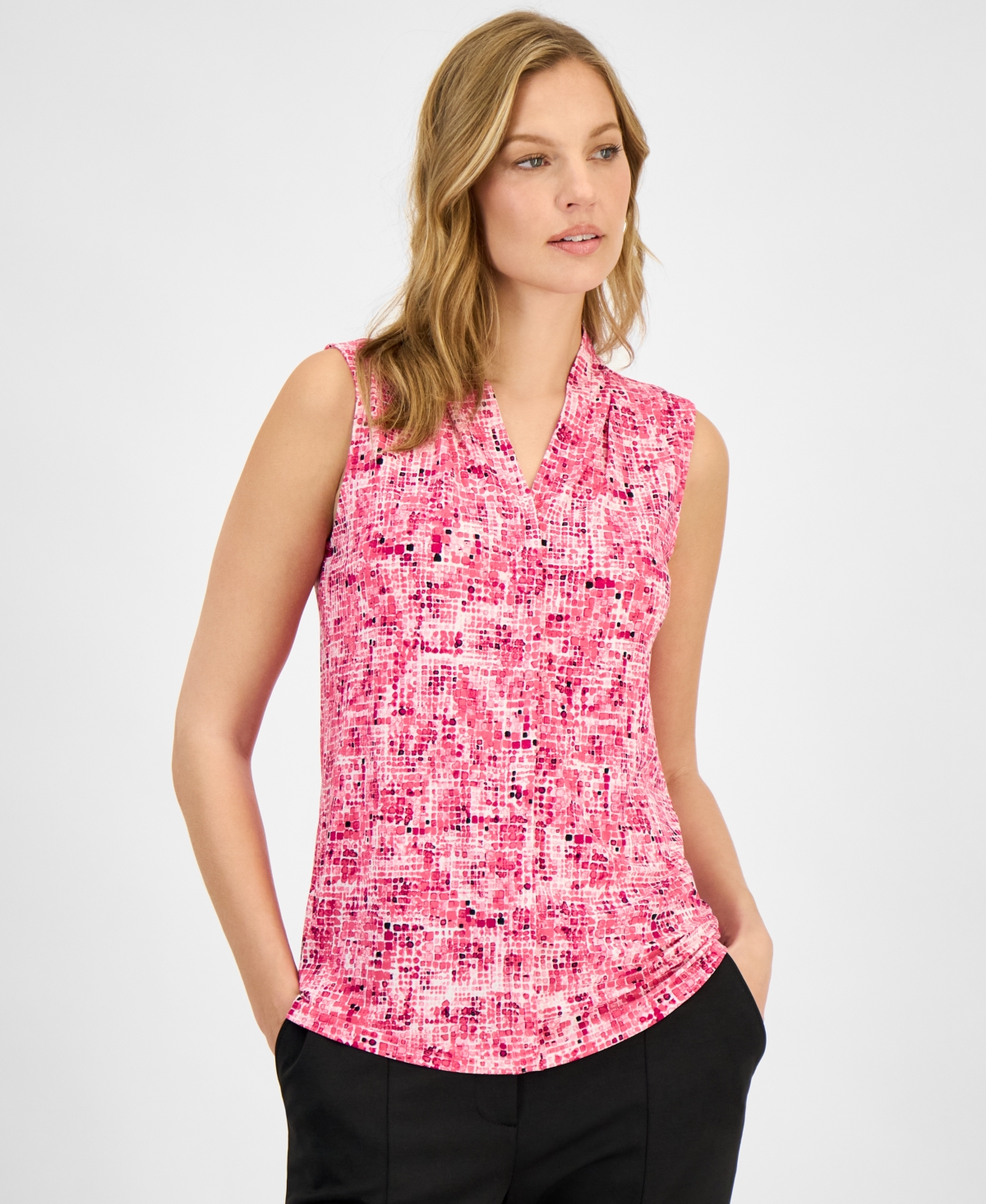 Click here for Kasper Womens Printed Sleeveless Top - Pink Perfec... prices