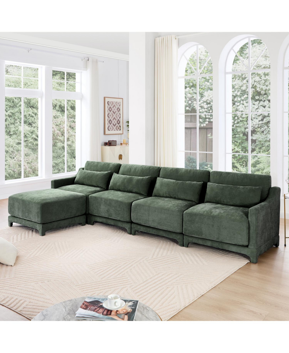 Click here for Streamdale Furniture Green Chenille Sofa with Otto... prices