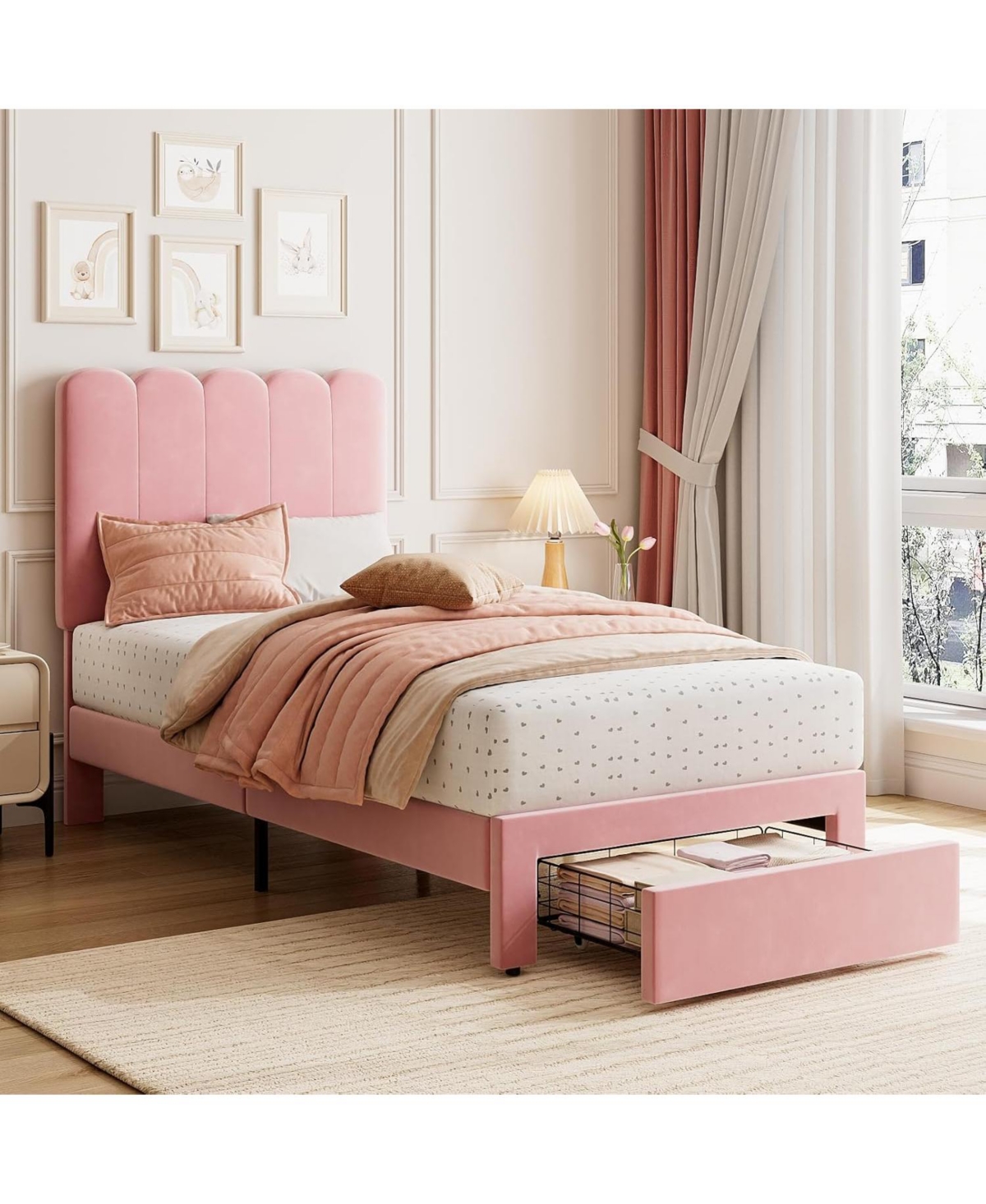 Click here for gaomon Twin Bed Frame with Drawer  Velvet Upholste... prices