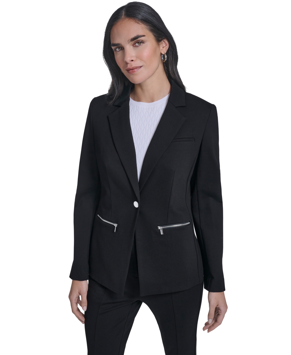 Click here for Calvin Klein Womens One-Button Jacket - Black prices