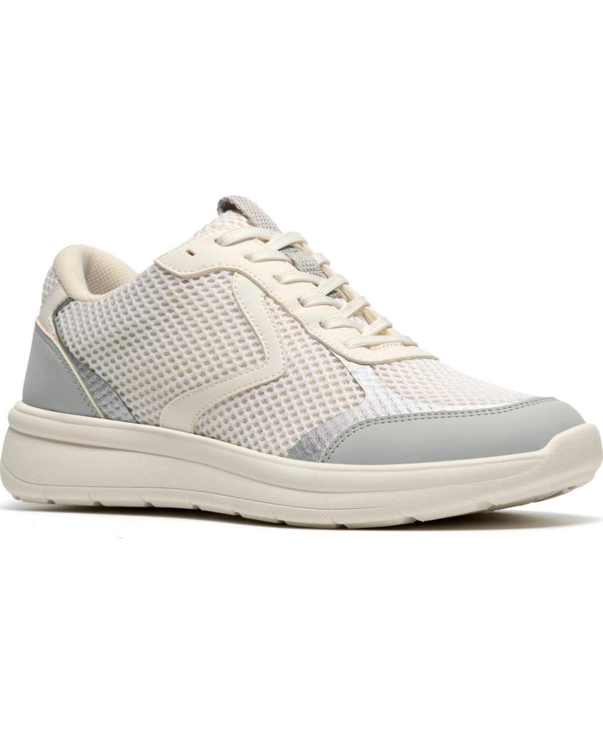 Click here for Clarks Womens Ezrin Tie Lace Up Sneakers - White/G... prices