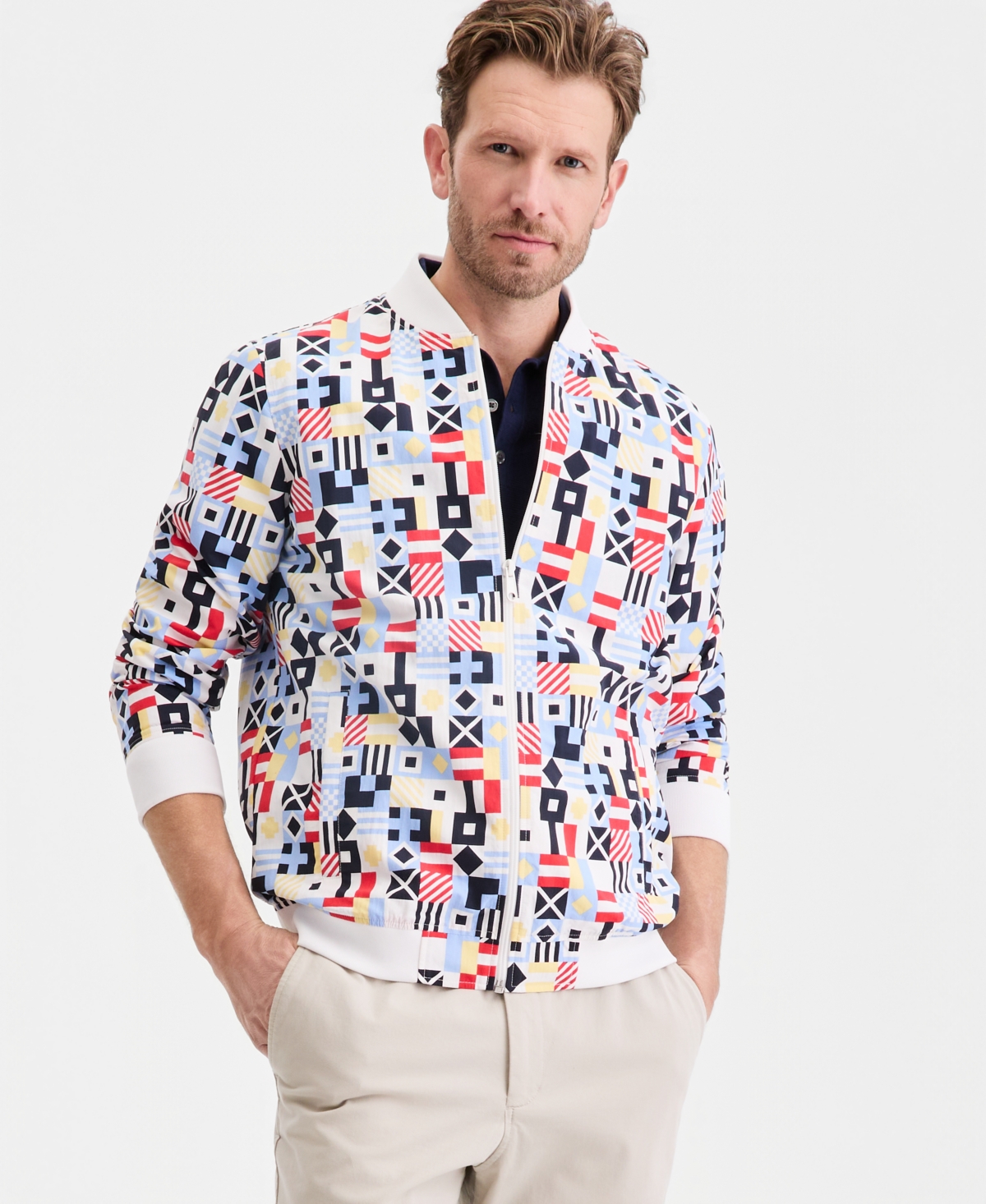 Click here for Club Room Mens Nautical Flag Print Windbreaker  Ma... prices