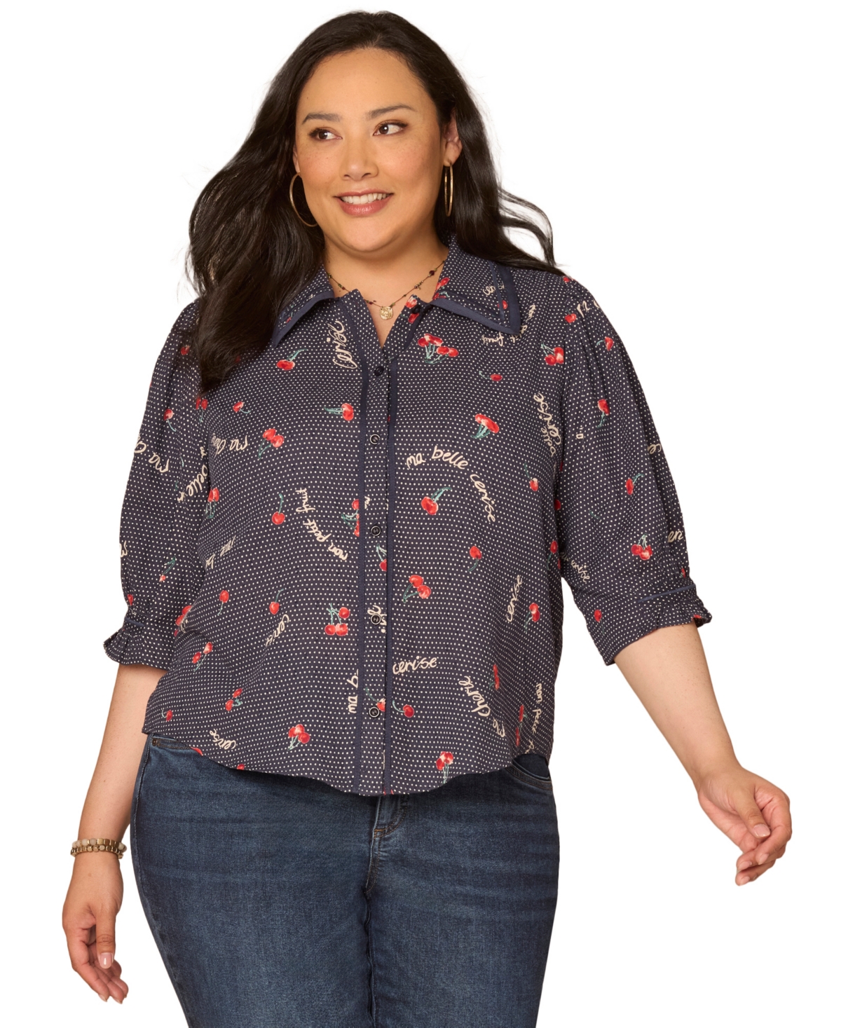 Click here for Democracy Plus Size Below Elbow-Sleeve Button-Down... prices