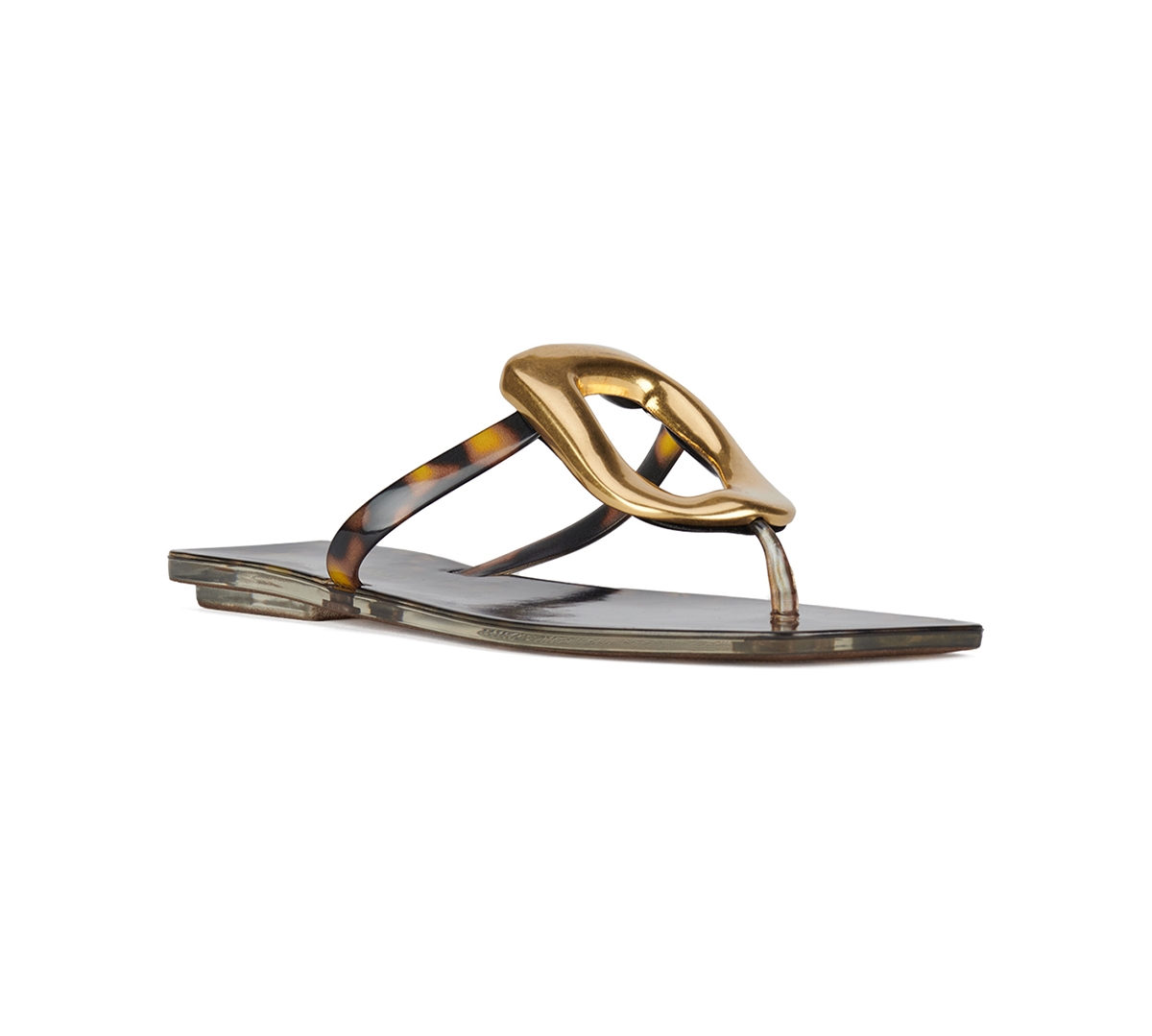 Jeffrey Campbell Linques-j Embellished T-Strap Flat Jelly Sandals - Tortoise Gold