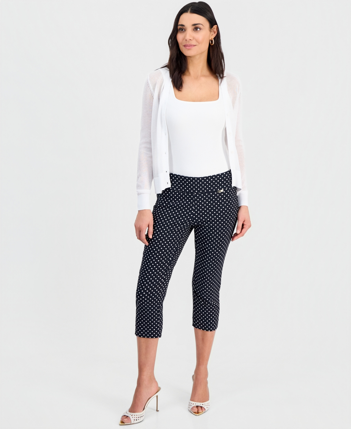 I.n.c. International Concepts Petite Tummy-Control Pull-On Capri Pants  Created for Macys - Debbie Dots