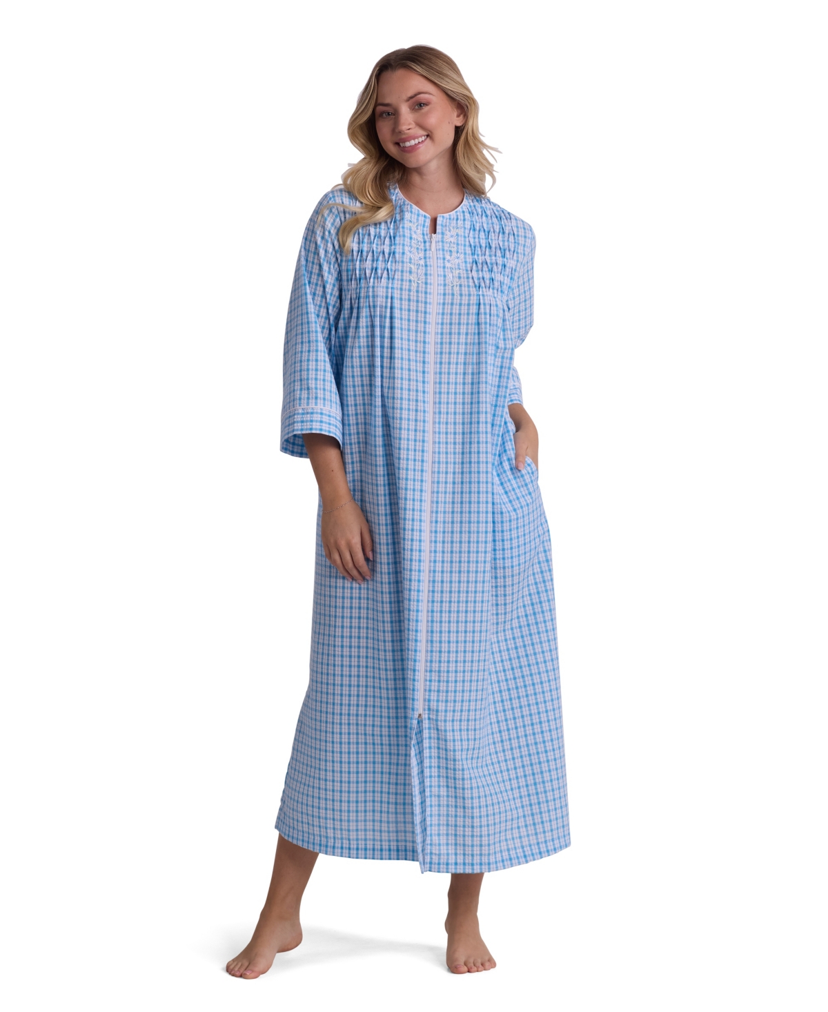 Click here for Miss Elaine Womens Window Pane Printed Long Zip Ro... prices