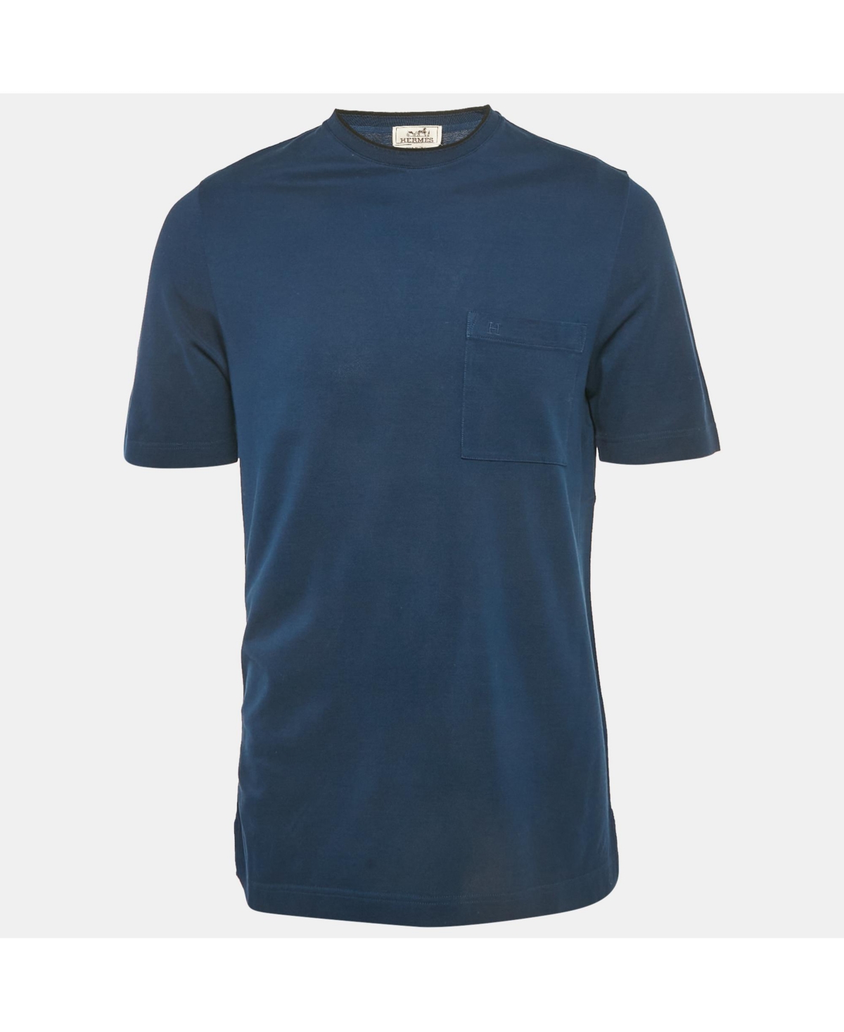 Click here for Pre-Owned Hermes Mens Navy Blue Pique Crewneck T-S... prices