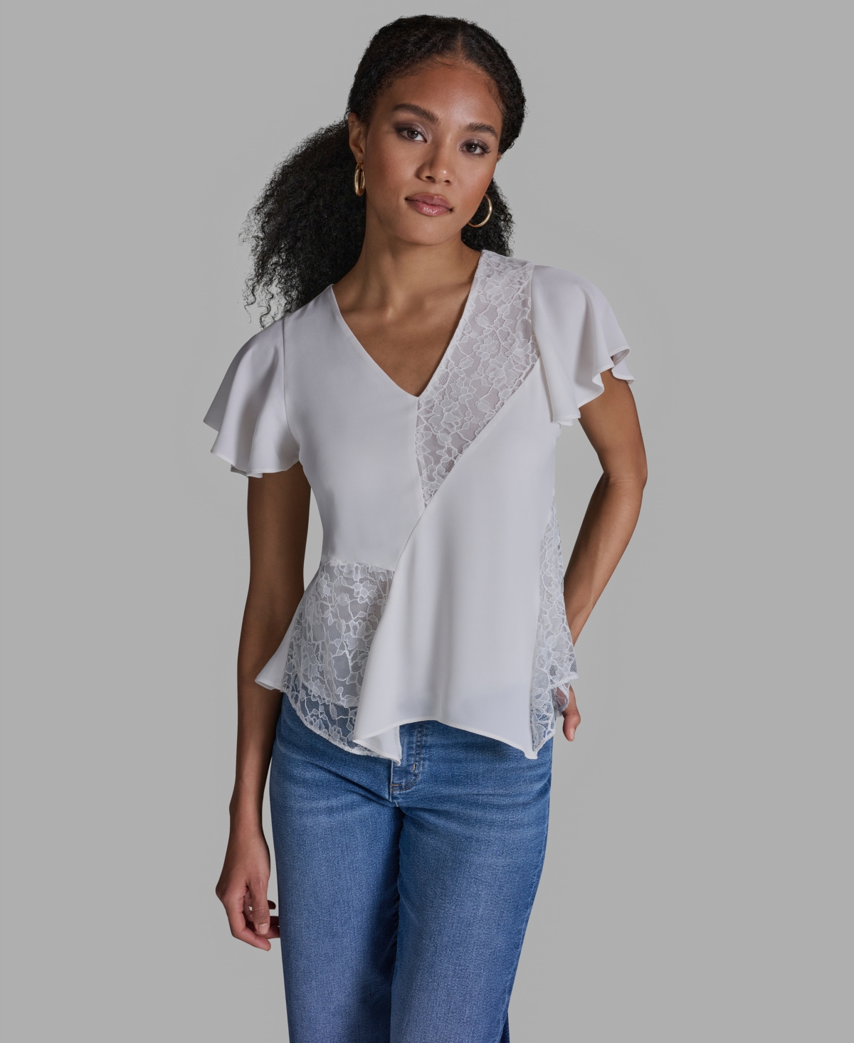 Click here for Bcbg Womens Crewneck Flutter-Sleeve Asymmetrical L... prices