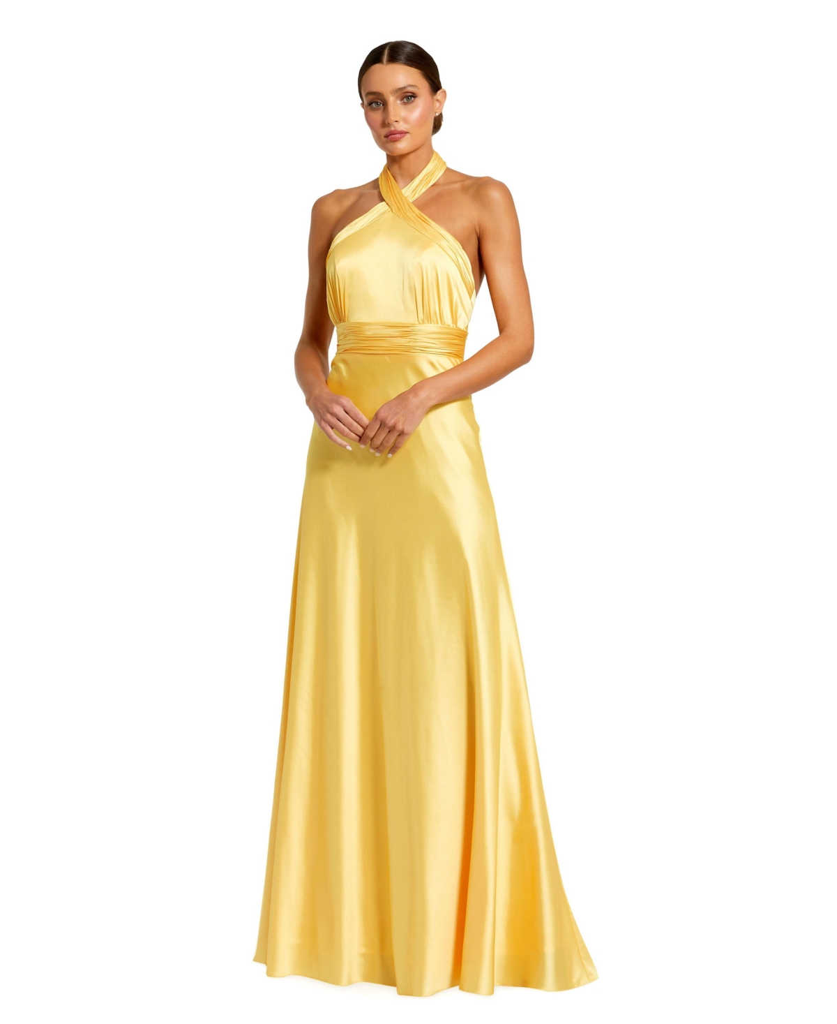 Click here for Mac Duggal omens Ruched Halter Neck Tie Back Satin... prices