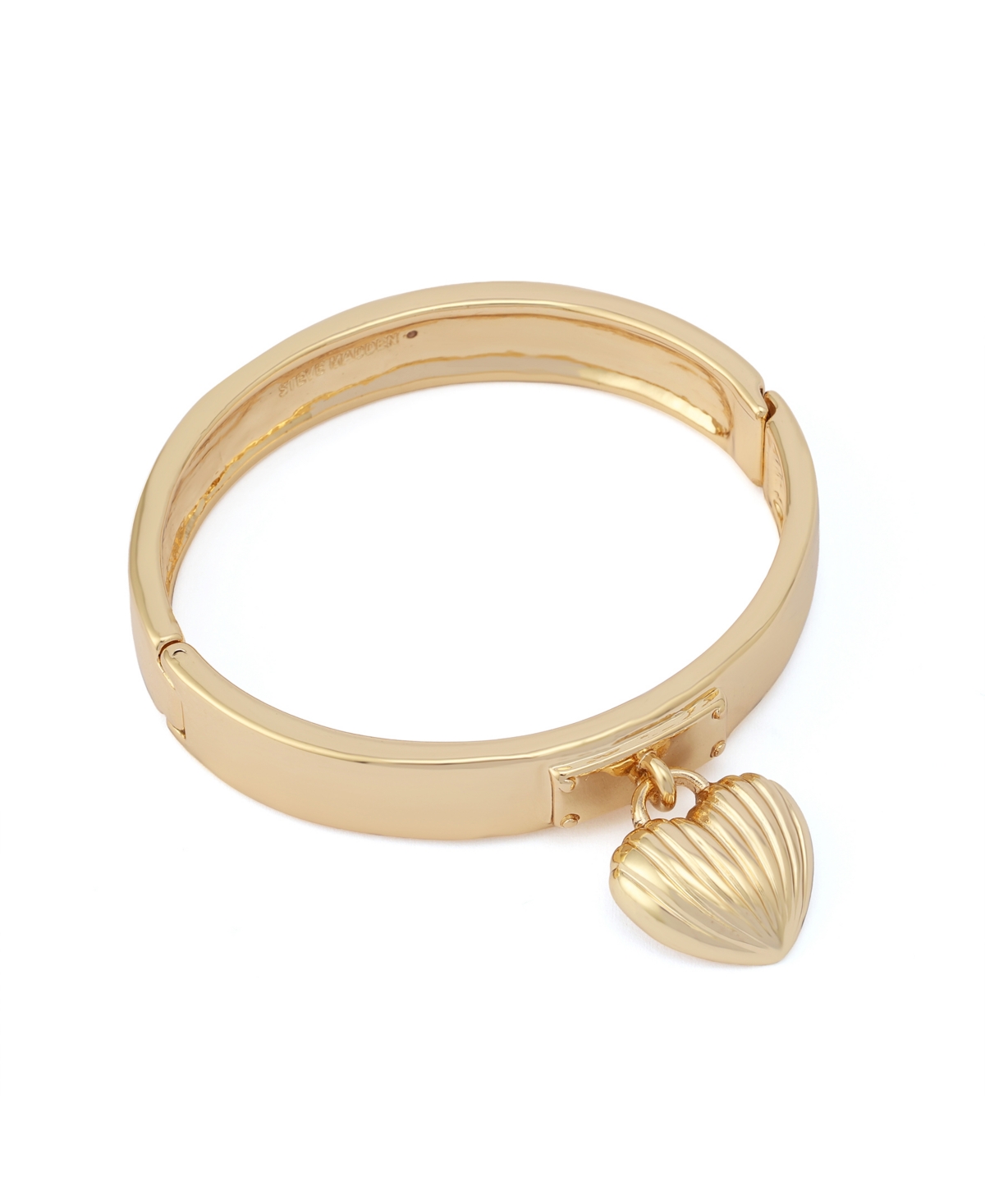 Click here for Steve Madden Gold Fluted Heart Charm Bangle Bracel... prices