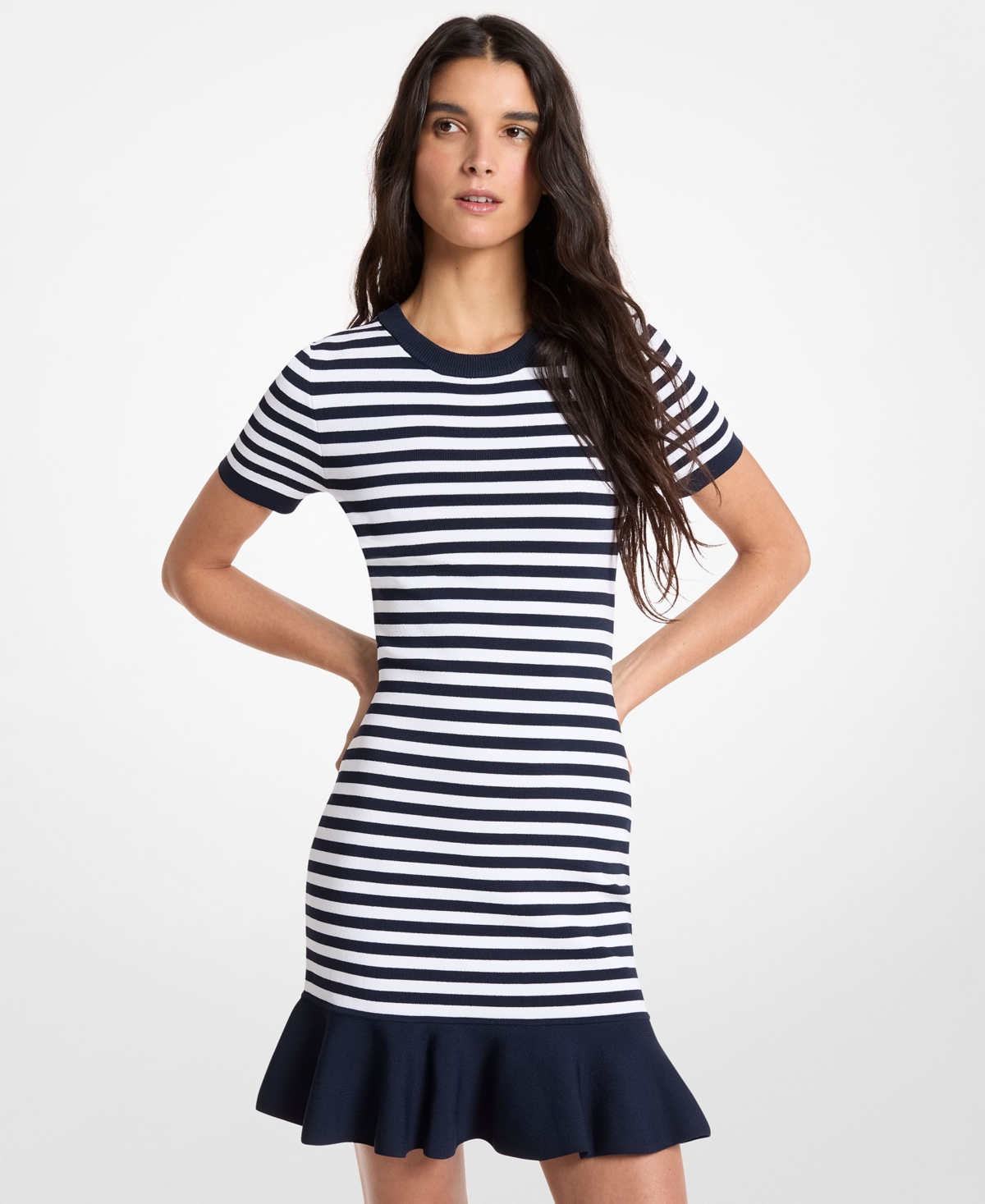 Click here for Michael Kors Womens Stripe Flare Crew Neck Mini Dr... prices