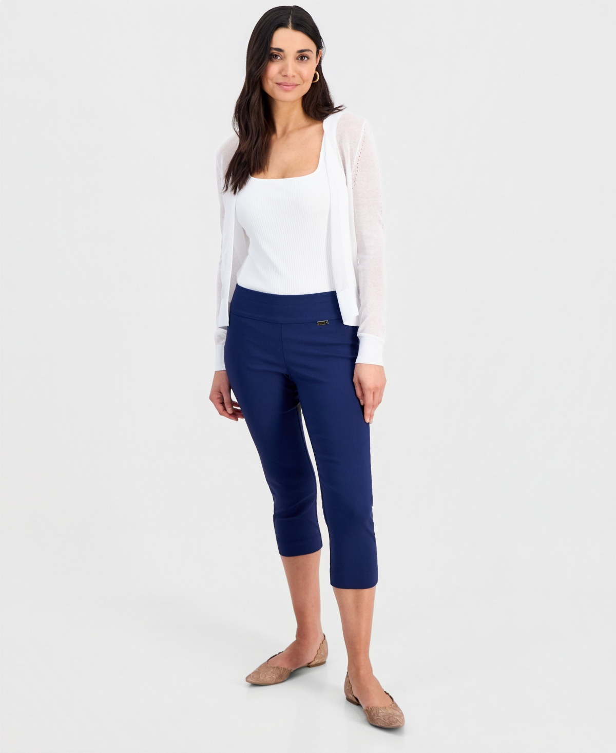 I.n.c. International Concepts Petite Tummy-Control Pull-On Capri Pants  Created for Macys - Indigo Sea