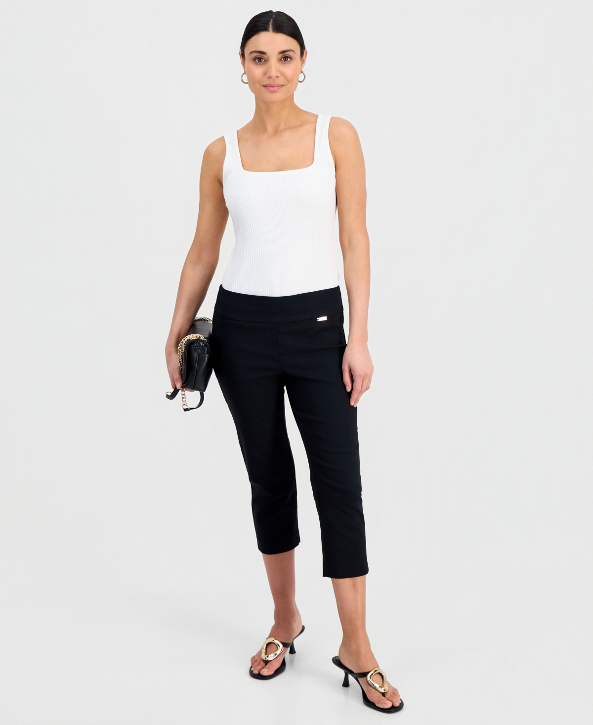 I.n.c. International Concepts Petite Tummy-Control Pull-On Capri Pants  Created for Macys - Deep Black