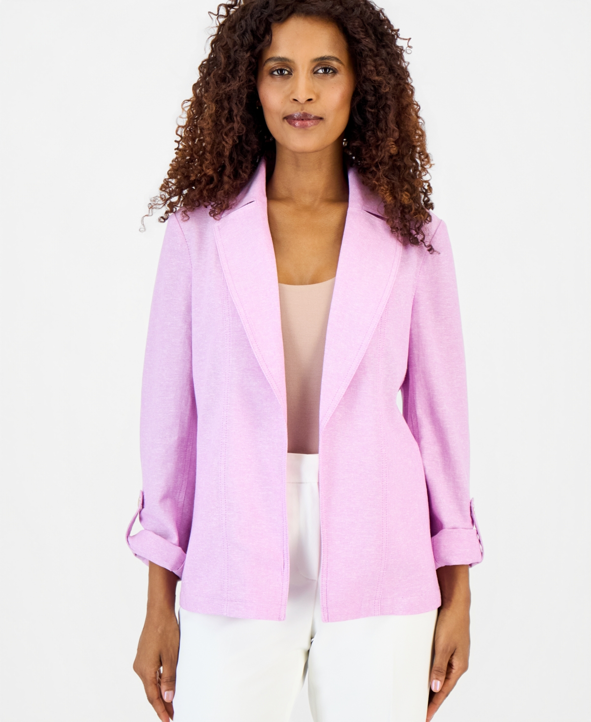 Click here for Kasper Womens Open-Front Roll-Tab Jacket - Cosmo P... prices