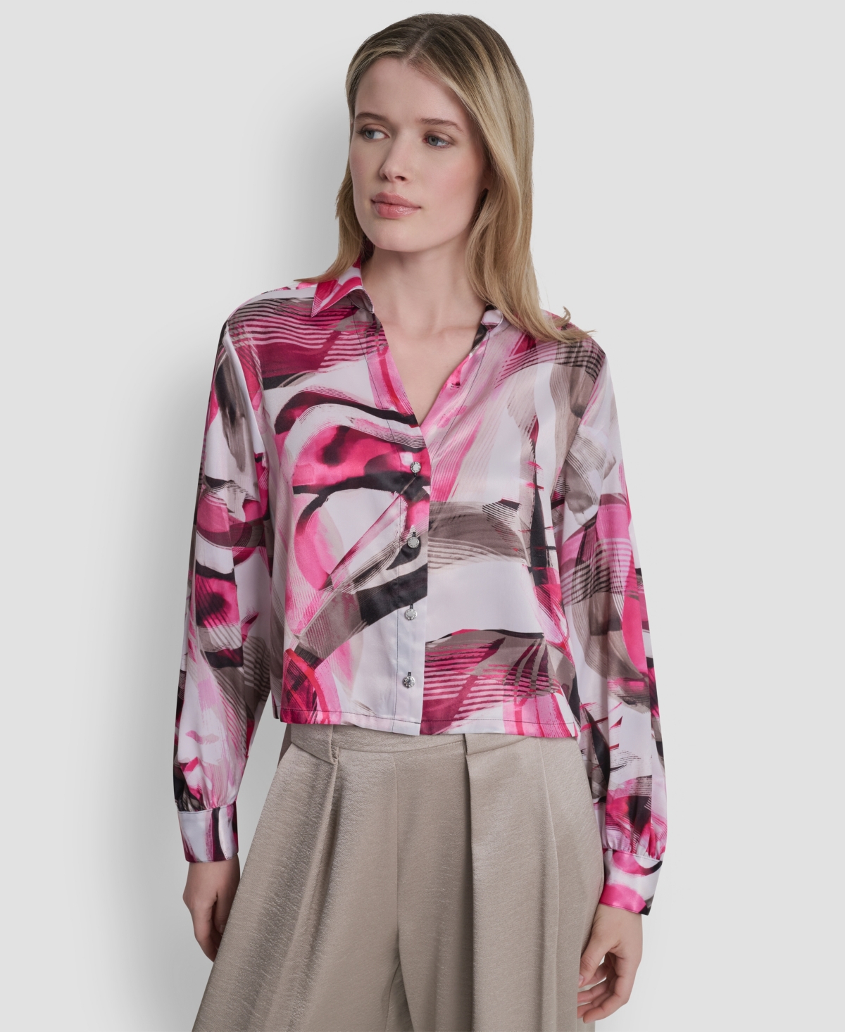 Click here for Dkny Womens Button-Down Abstract Print Shirt - Spr... prices
