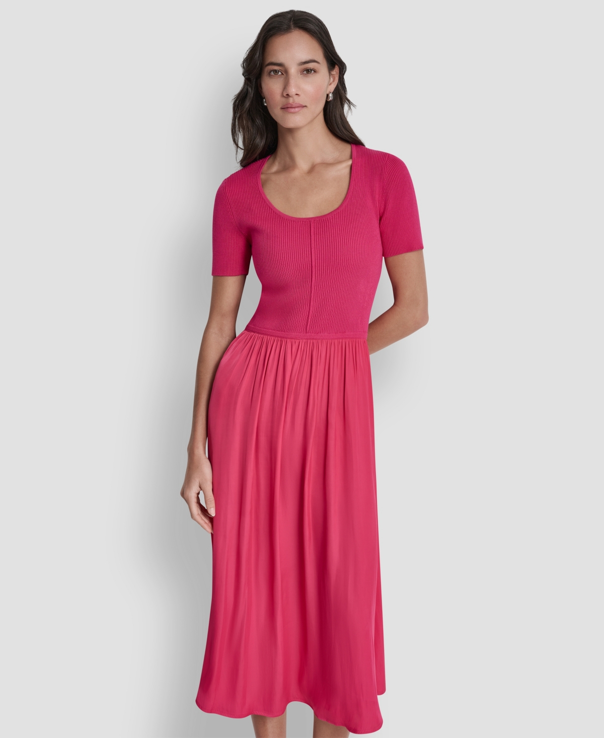 Click here for Dkny Womens Short-Sleeve Mixed Media Midi Sweater... prices