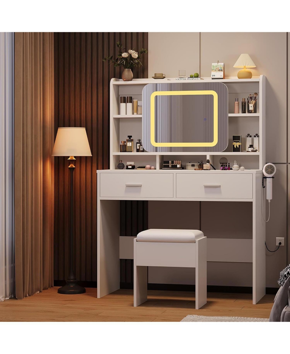 Click here for Gaomon White 2-Drawer Vanity Desk  Lighted Makeup... prices