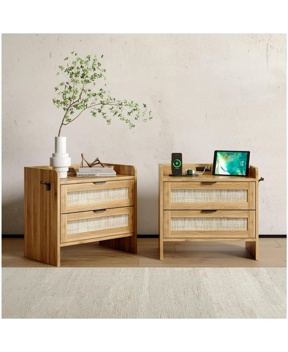 Click here for gaomon Set of 2 Walnut Brown Rattan Nightstands  2... prices